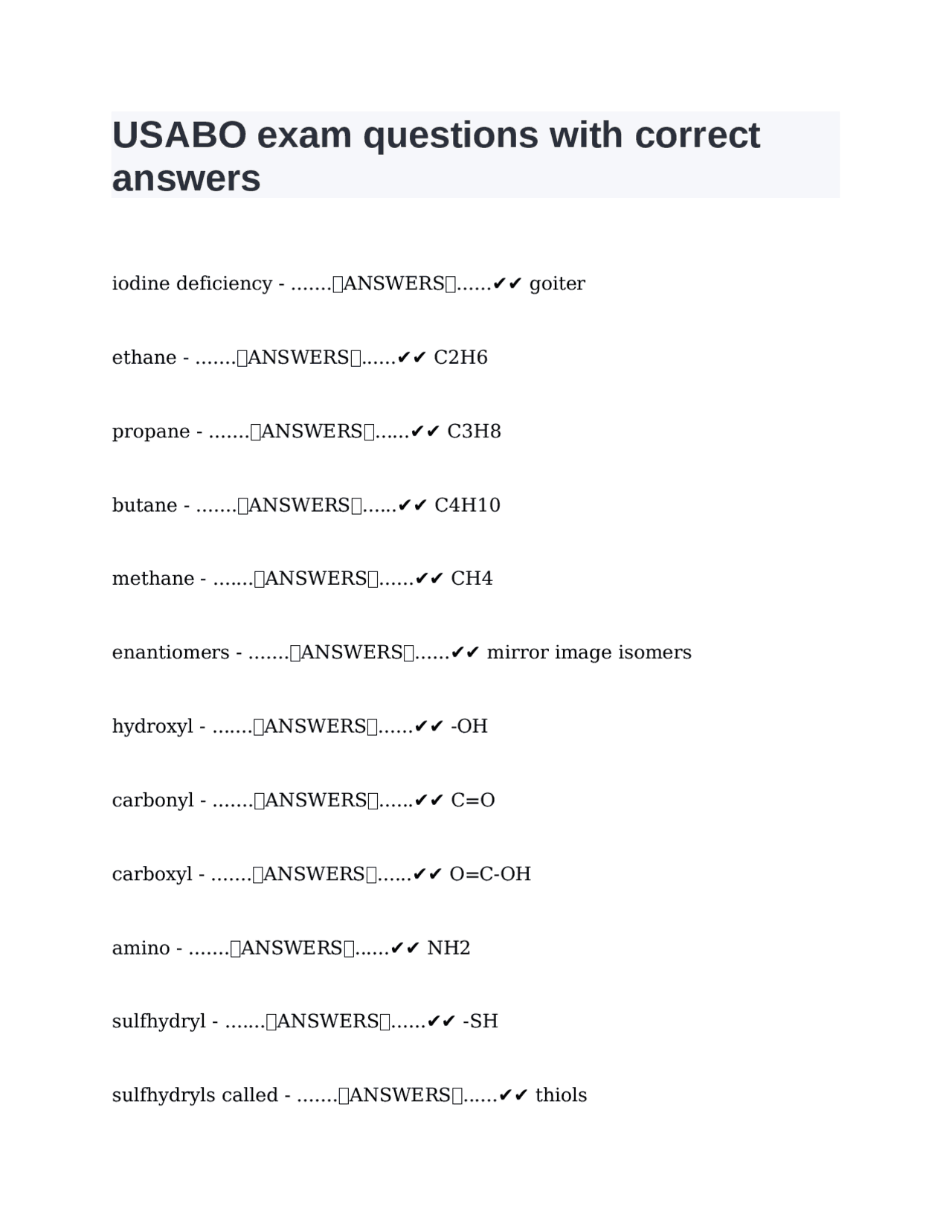 USABO exam questions with correct answers | Exams Nursing | Docsity