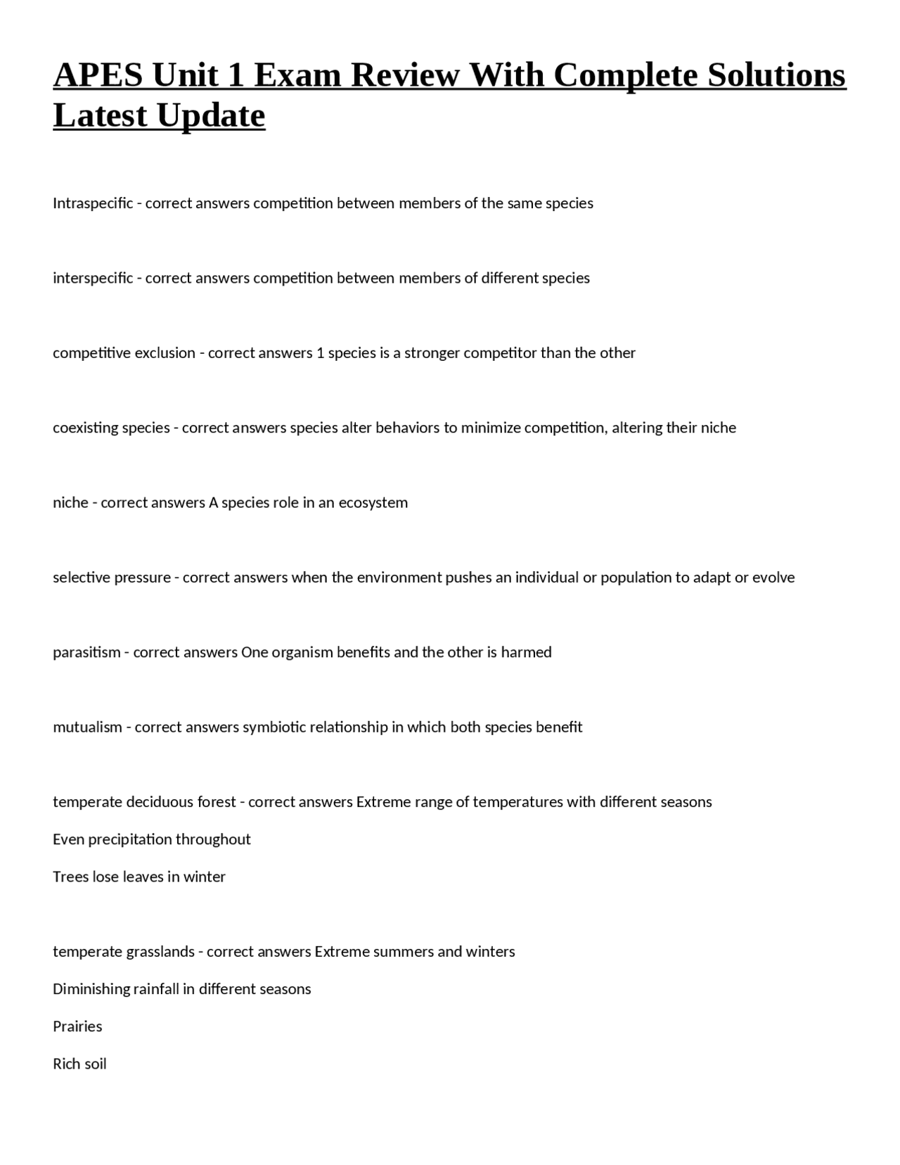APES Unit 1 Exam Review With Complete Solutions | Exams Environmental ...