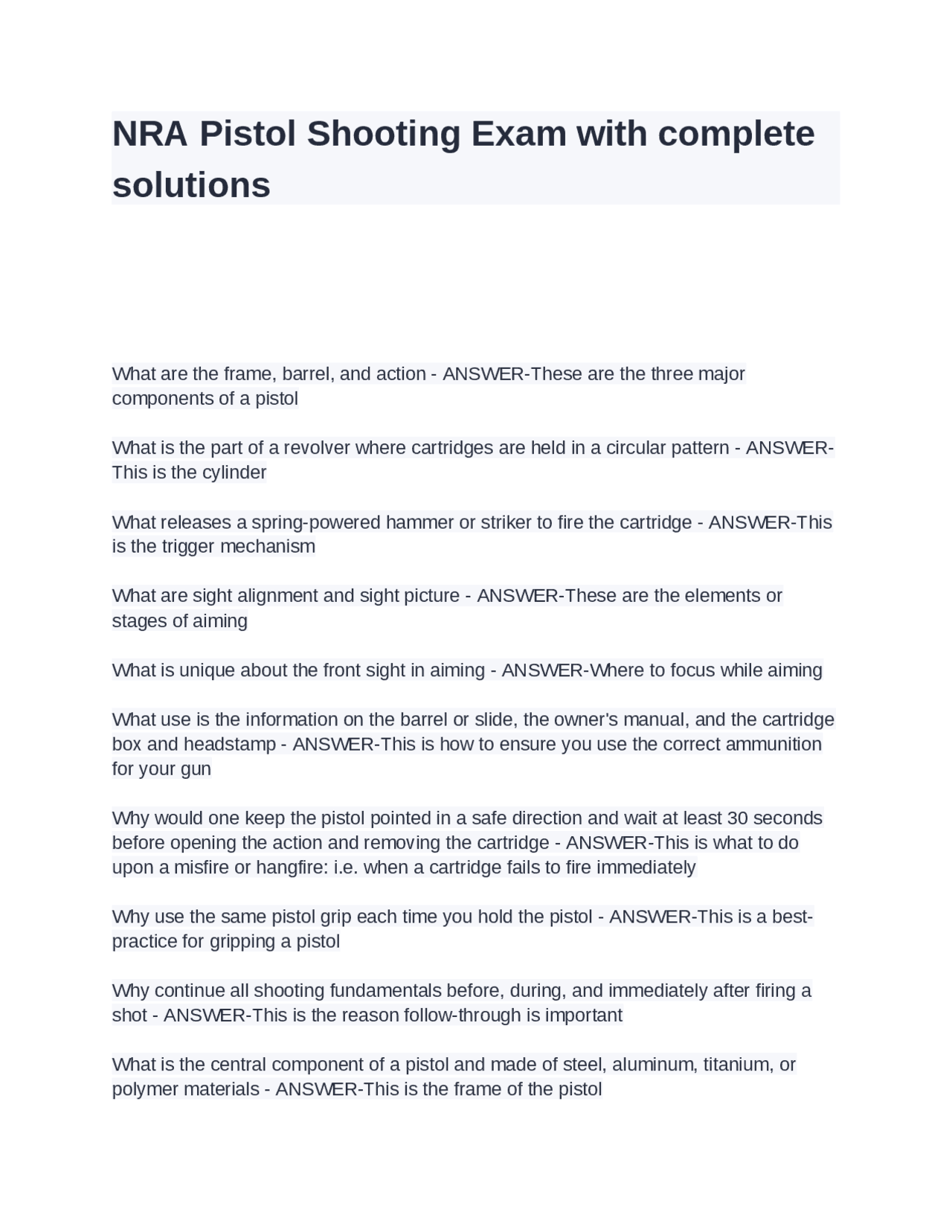 NRA Pistol Shooting Exam with Complete Solutions | Exams Nationality ...