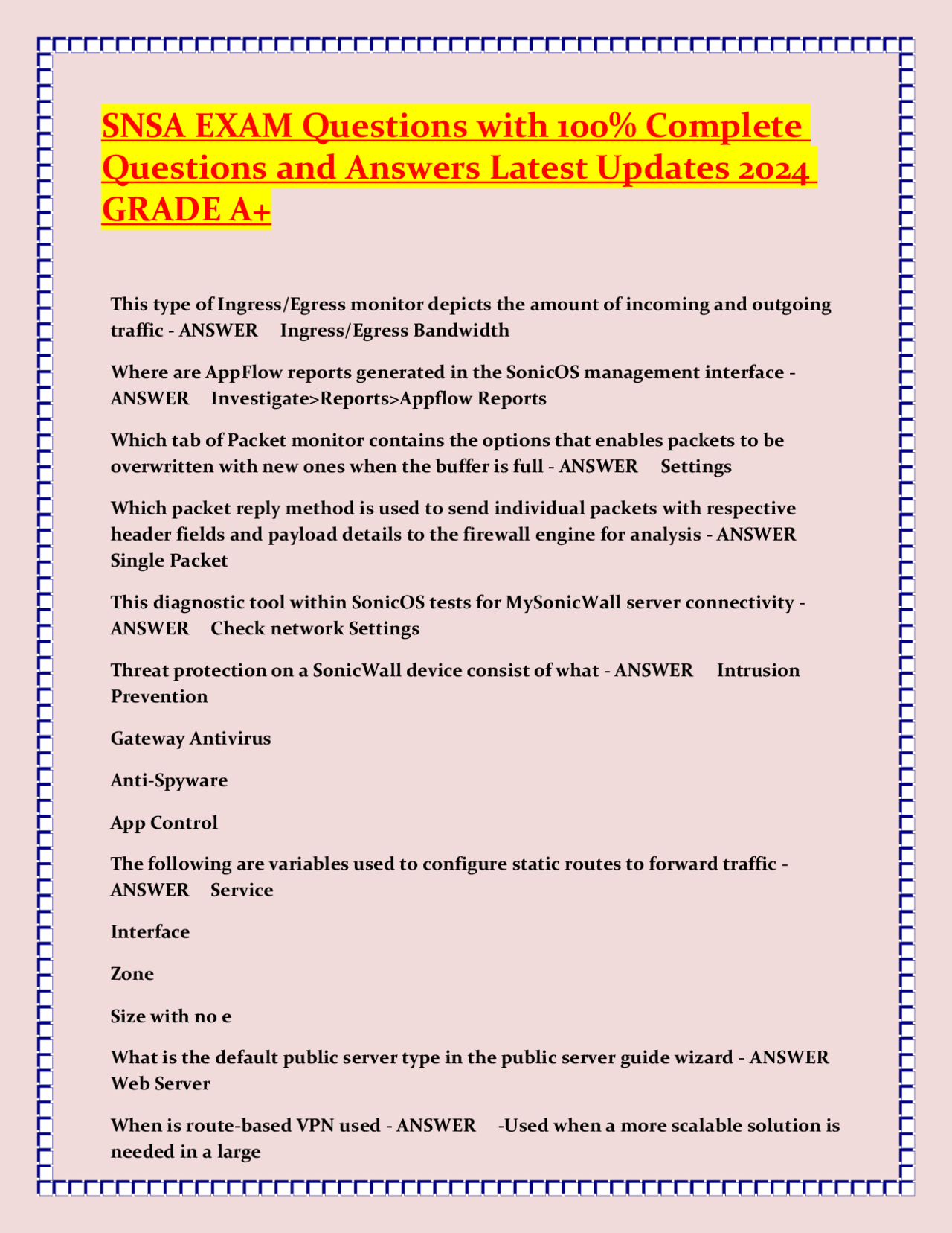 SNSA EXAM Questions with 100% Complete Questions and Answers Latest ...