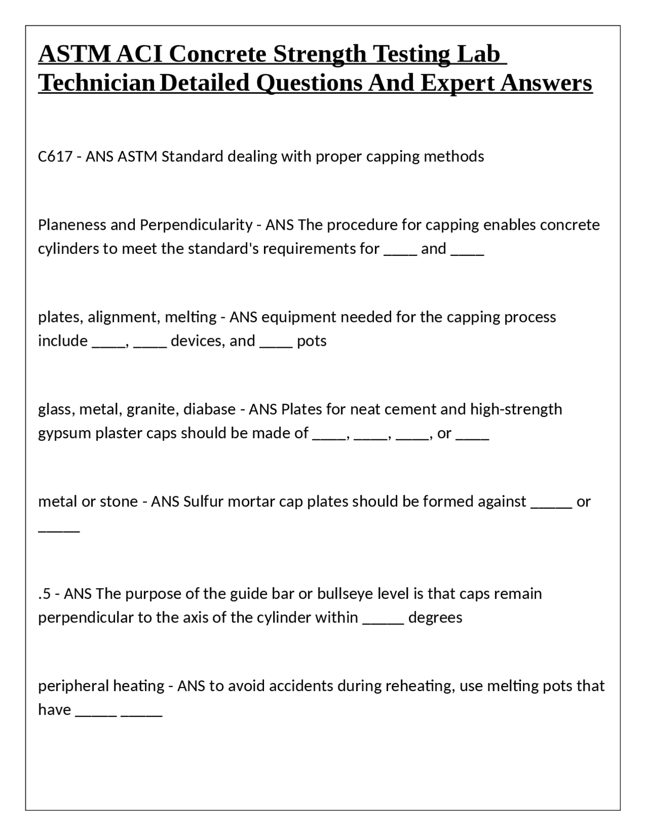ASTM ACI Concrete Strength Testing Lab Technician Detailed Questions ...
