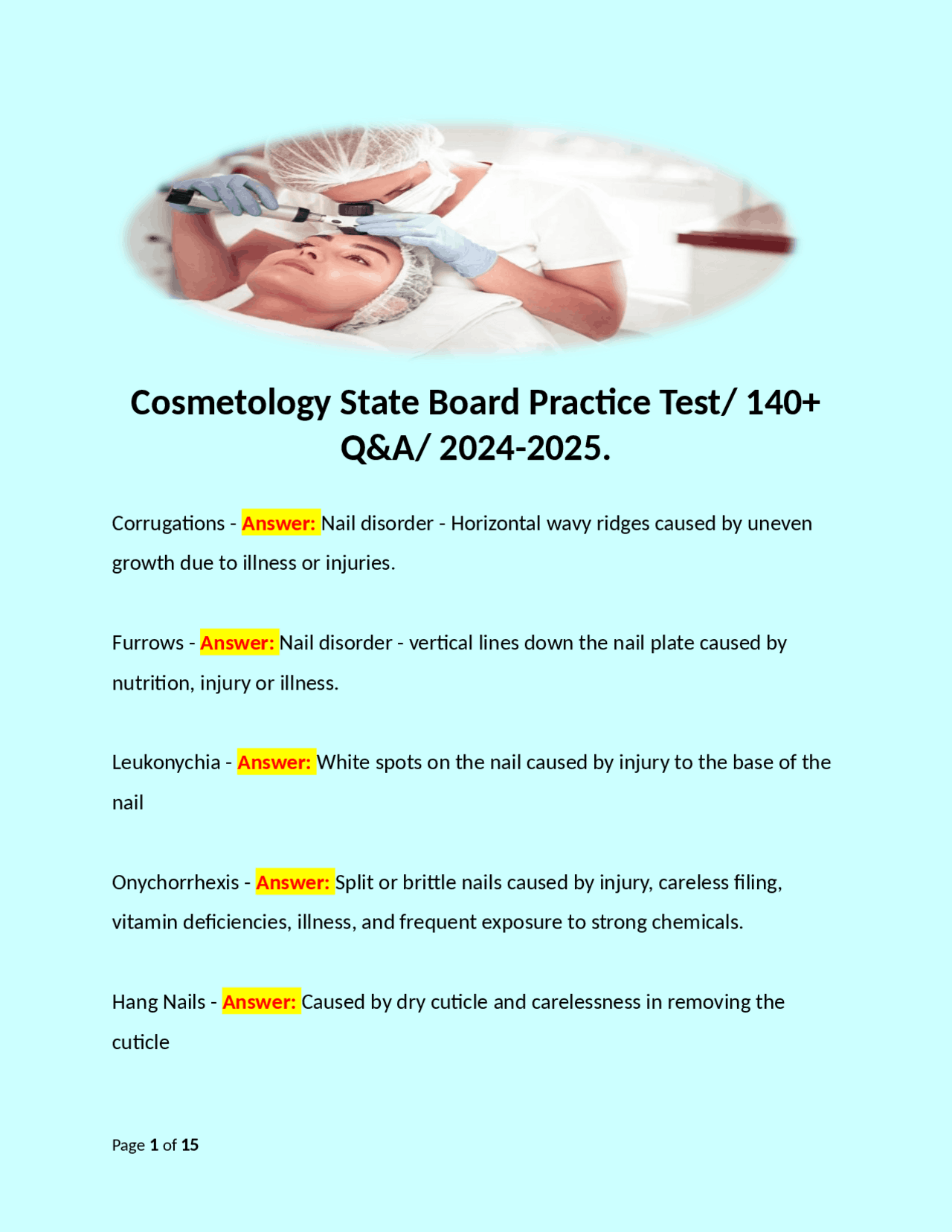 Cosmetology State Board Practice Test/ 140+ Q&A/ 2024-2025. | Exams ...