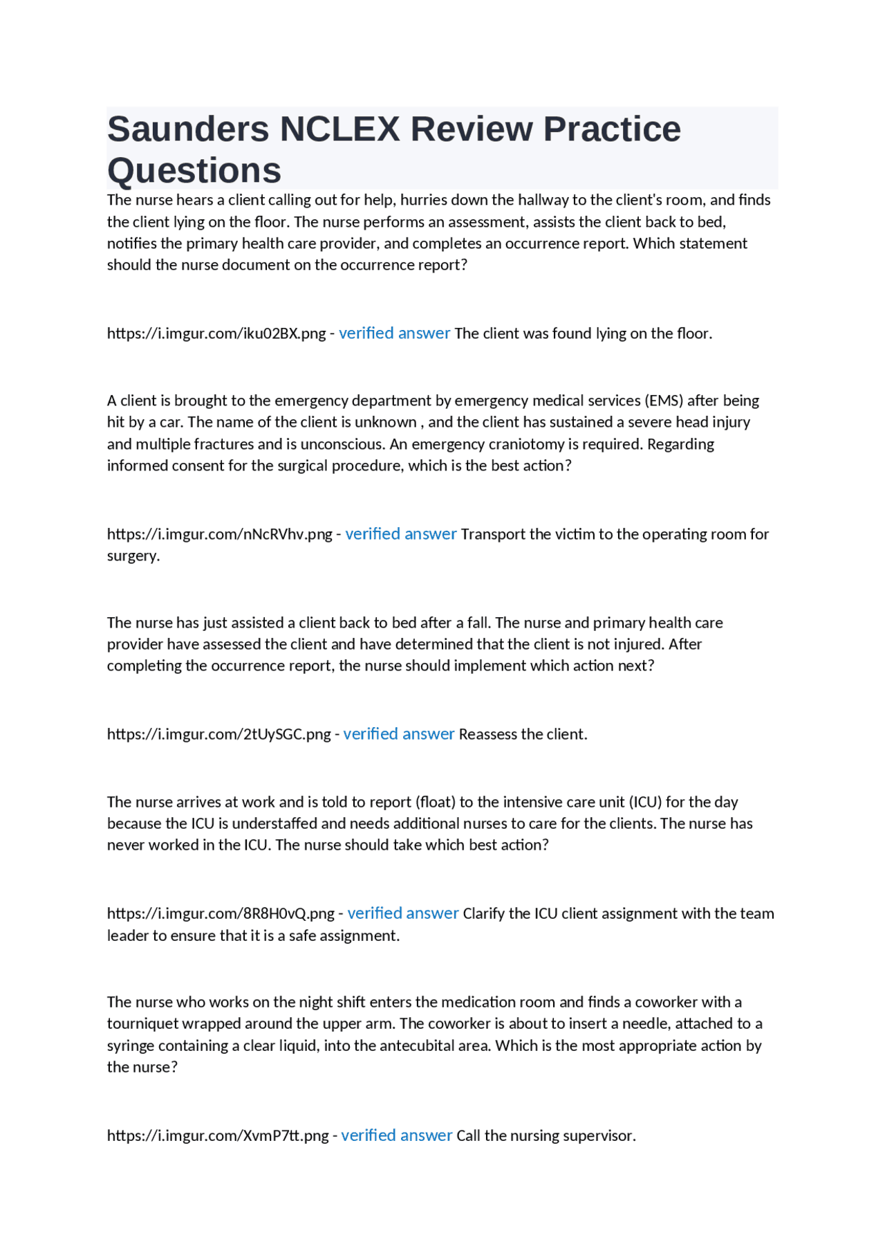 Saunders NCLEX Review Practice Questions | Exams Nursing | Docsity