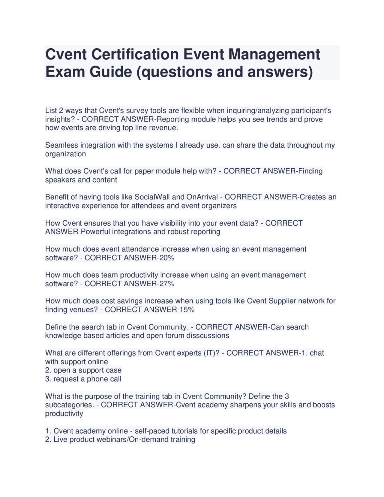Cvent Certification Event Management Exam Guide: Questions and Answers | Exams Computer Science ...