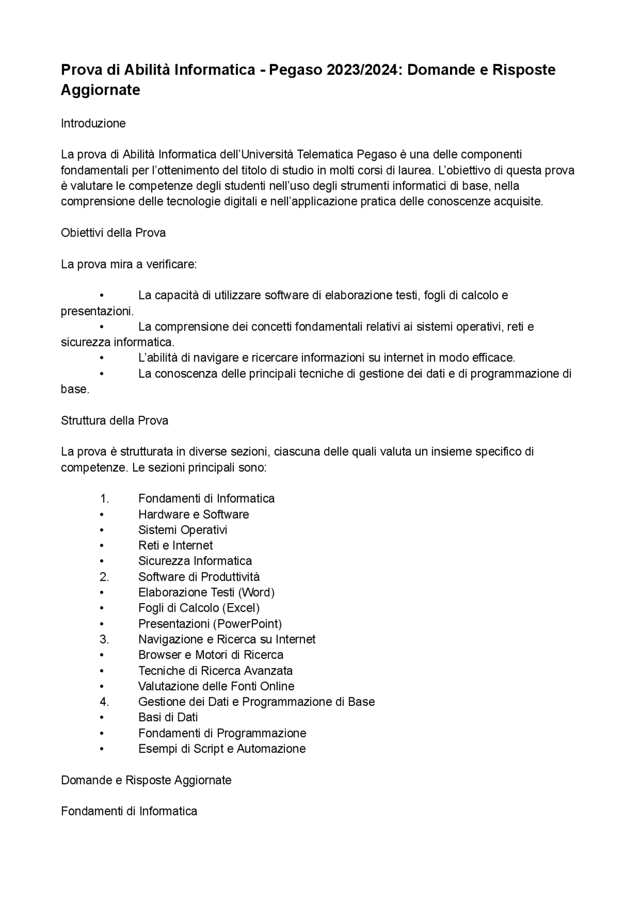 PANIERE PROVA ABILITÀ INFORMATICA - Pegaso 2023/2024: Domande e Risposte Aggiornate. | Dispense ...