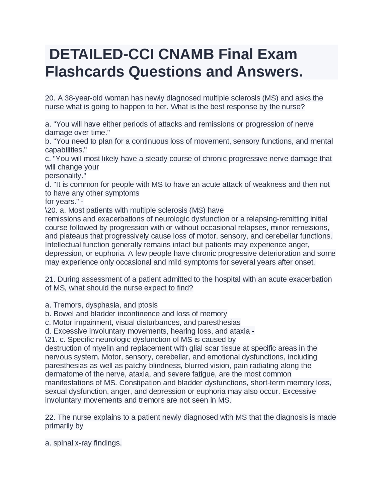 DETAILED-CCI CNAMB Final Exam Flashcards Questions and Answers. | Exams ...