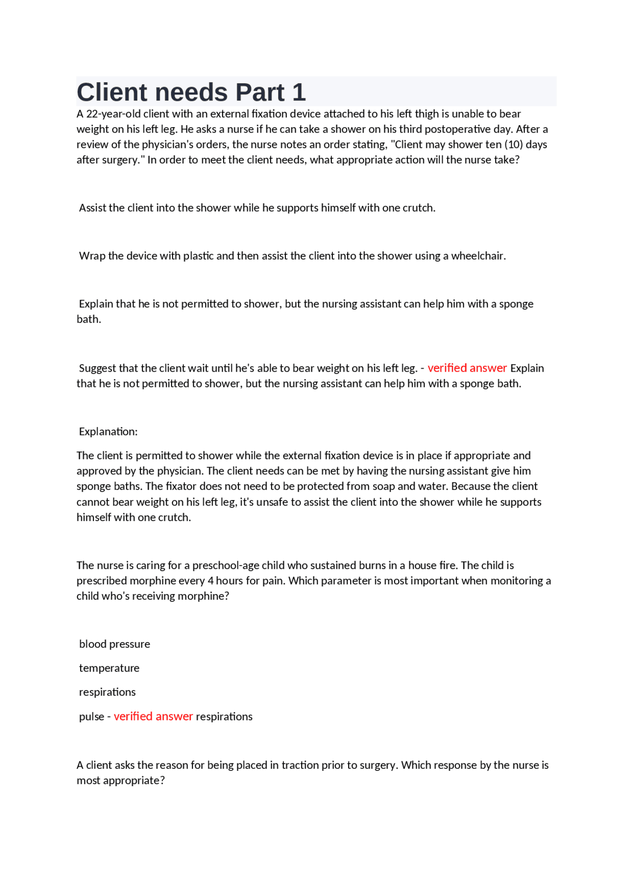 Client needs Part 1. | Exams Nursing | Docsity