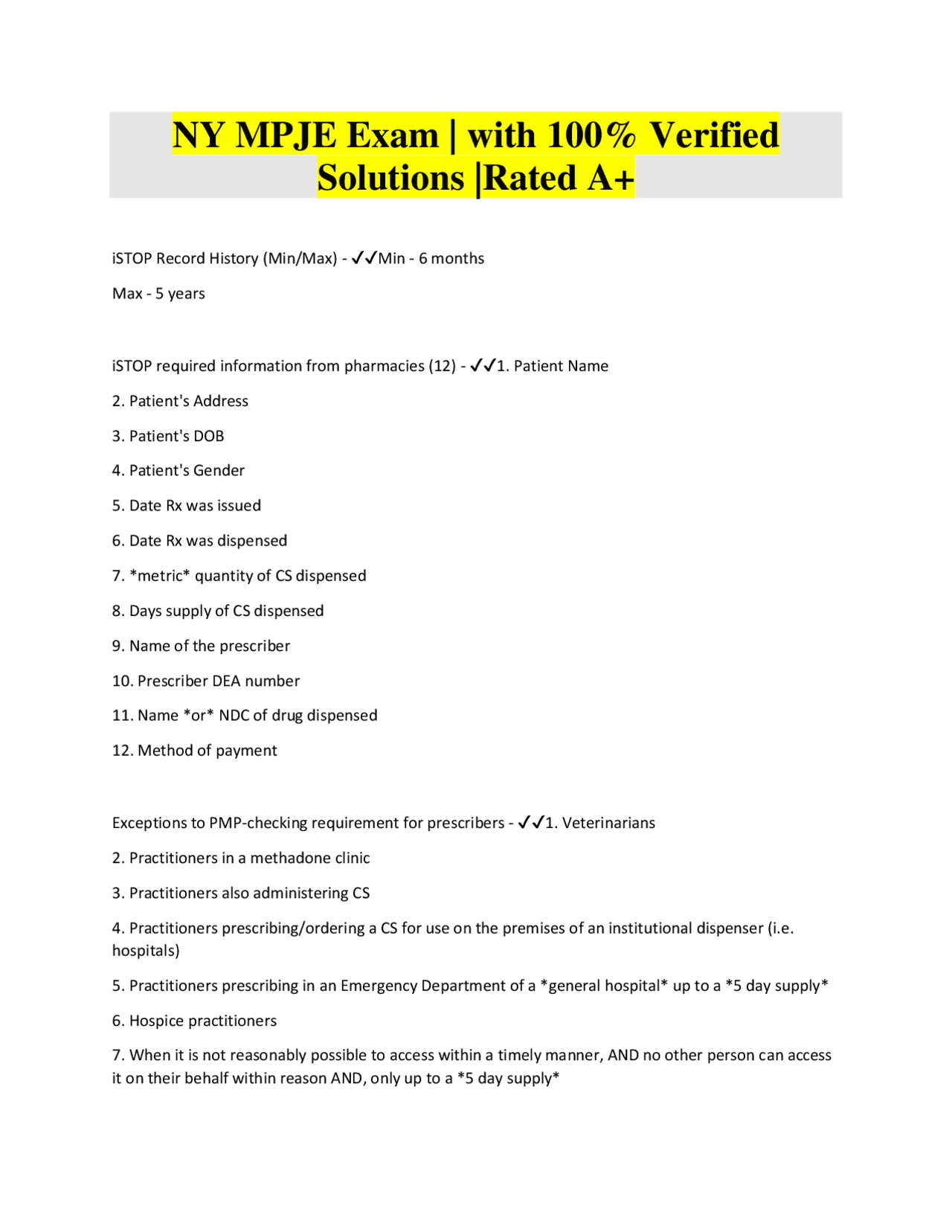 New York State Pharmacy Regulations | Exams Pharmacy | Docsity