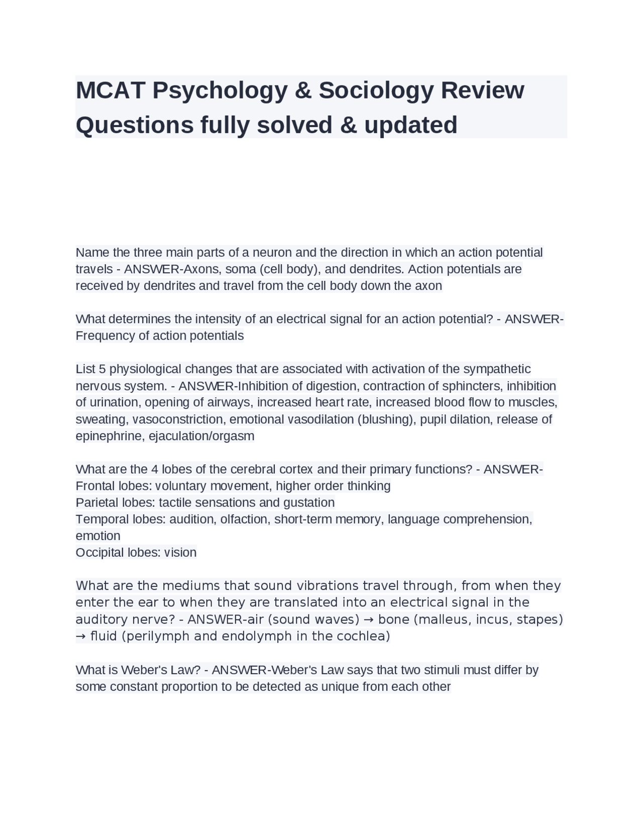 MCAT Psychology & Sociology Review Questions fully solved & updated ...