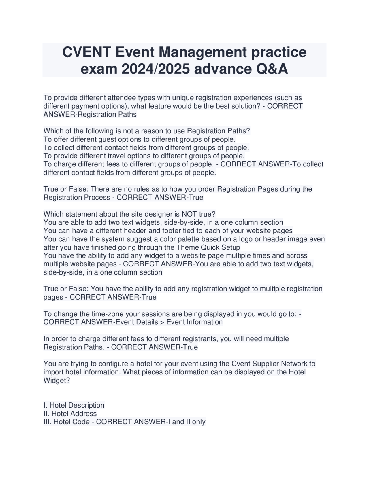 CVENT Event Management practice exam 2024/2025 advance Q&A | Exams ...