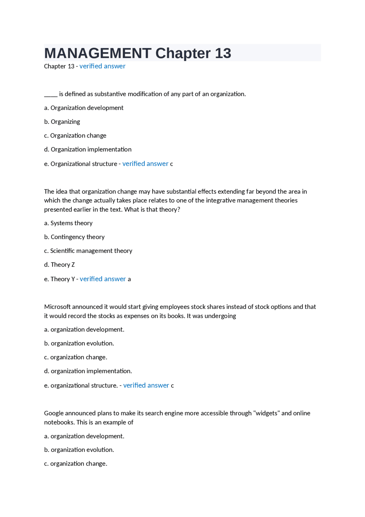 MANAGEMENT Chapter 13 QUESTIONS | Exams Management Accounting | Docsity