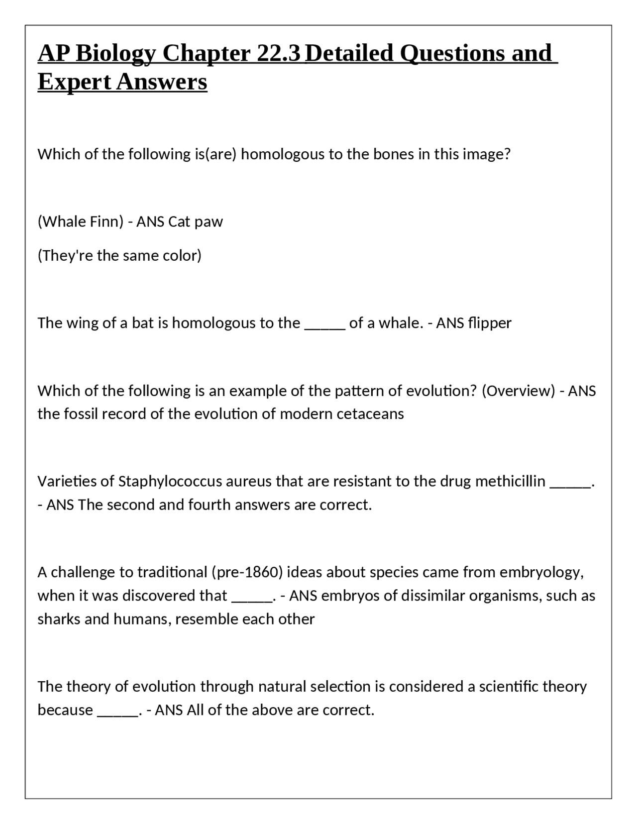 AP Biology Chapter 22.3 Detailed Questions and Expert Answers | Exams ...