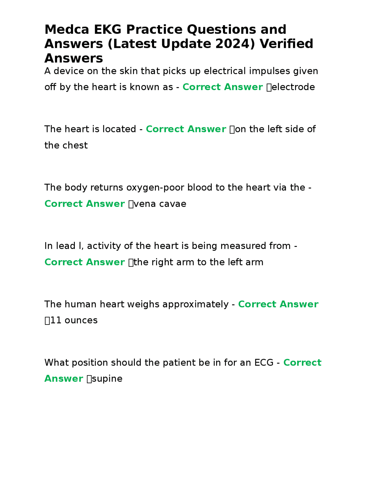 Medca EKG Practice Questions and Answers (Latest Update 2024) Verified ...