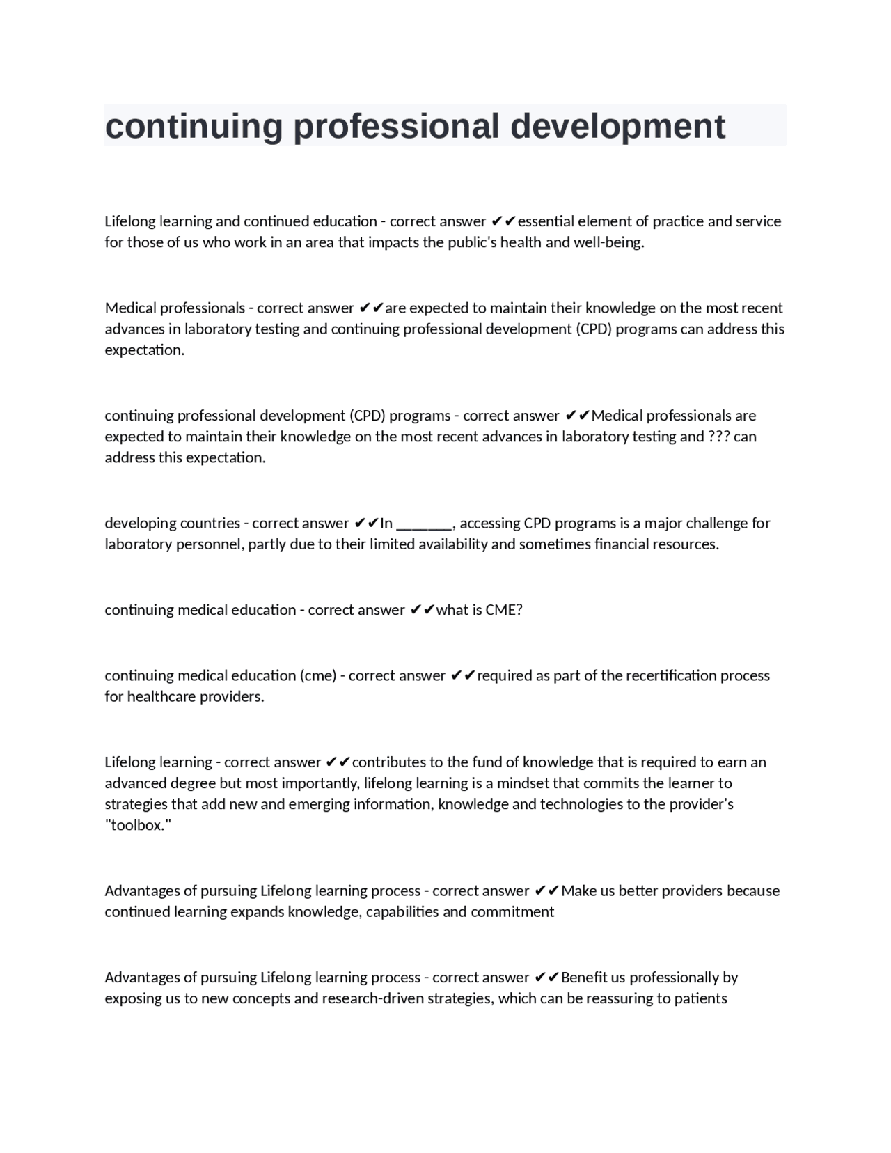 continuing professional development questions with correct answers ...