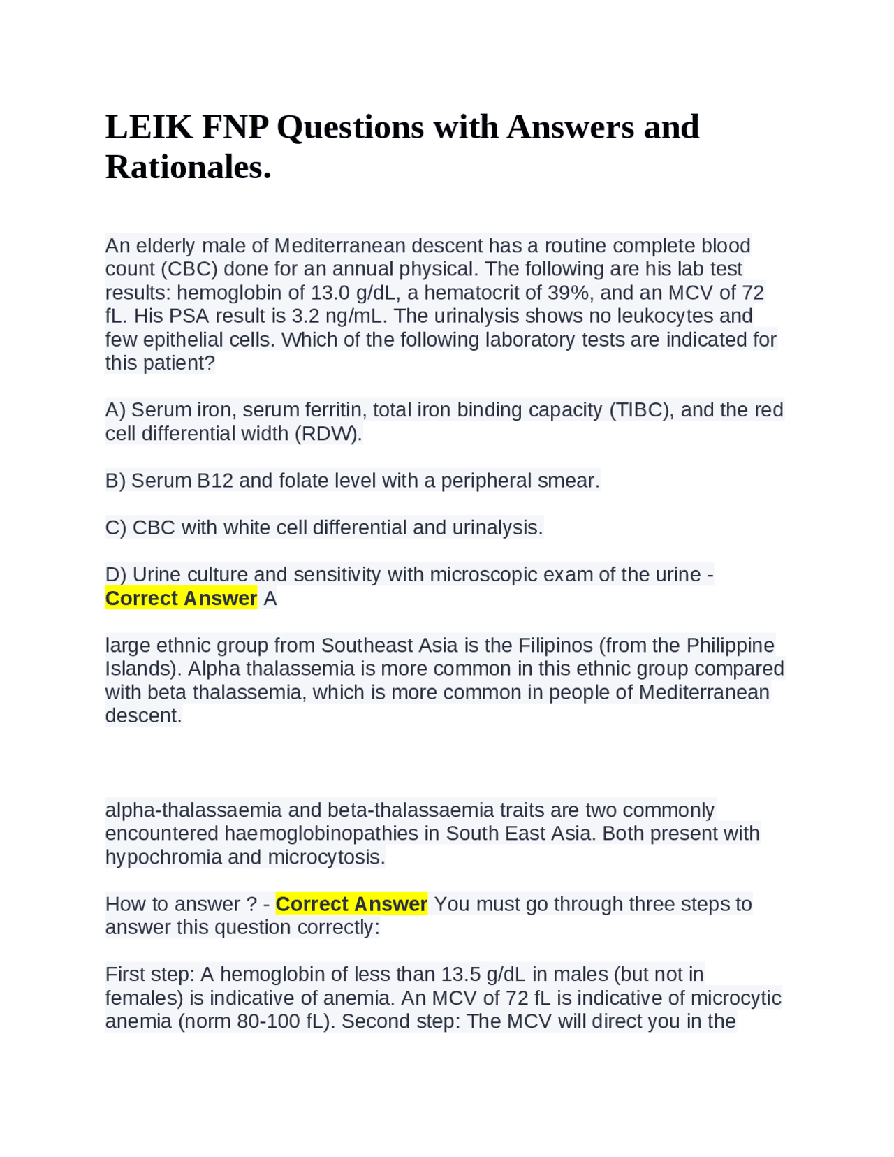LEIK FNP Questions with Answers and Rationales. | Exams Nursing | Docsity