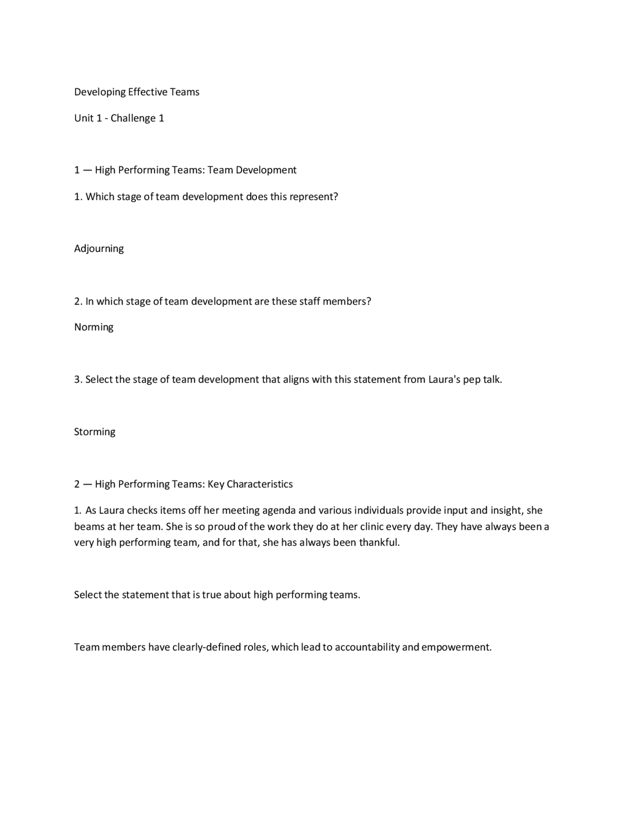 Developing Effective Teams Unit 1 Challenge 1 | Exams Leadership and ...