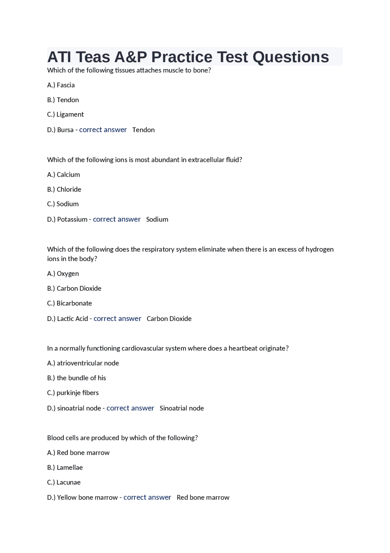 ATI Teas A&P Practice Test Questions | Exams Cell Biology | Docsity
