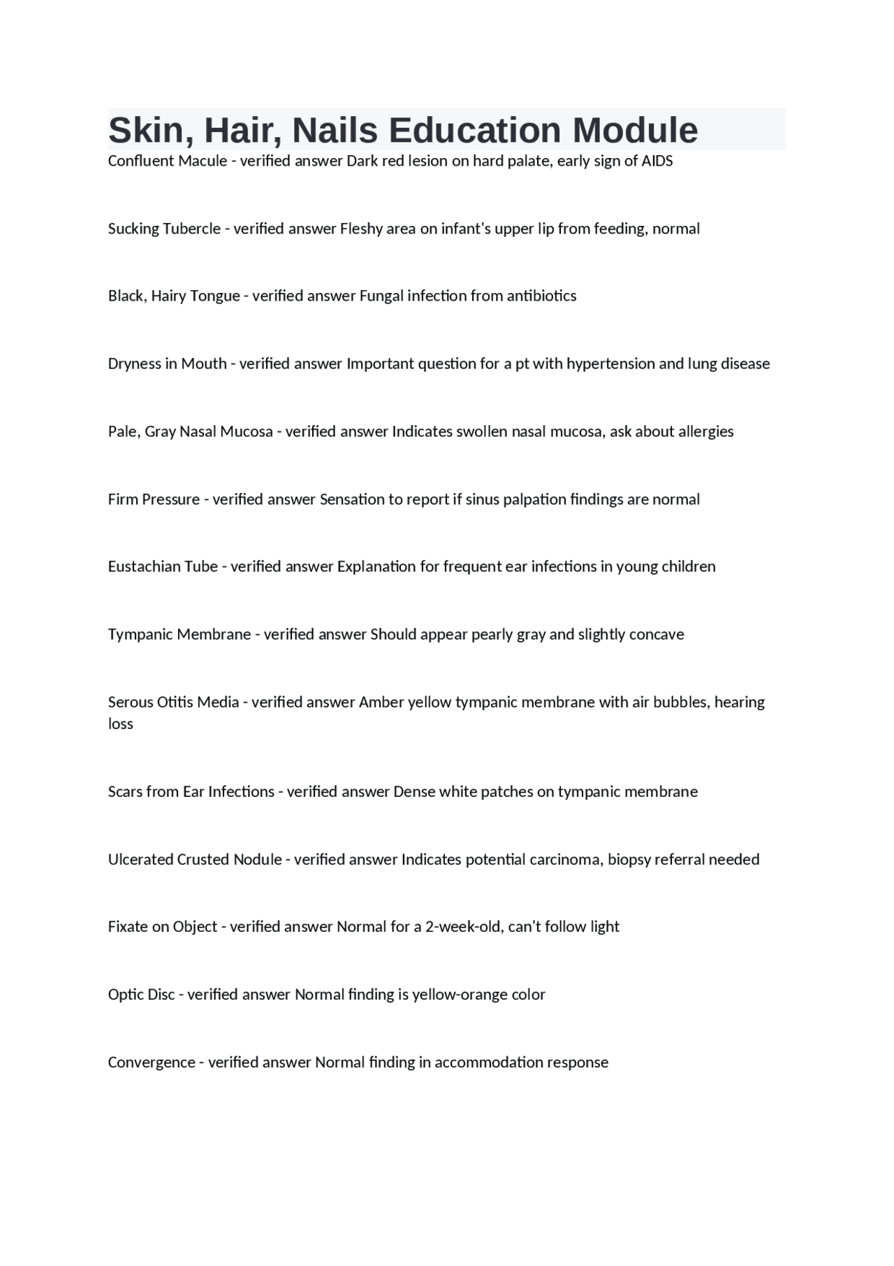 Skin, Hair, Nails Education Module | Exams Nursing | Docsity