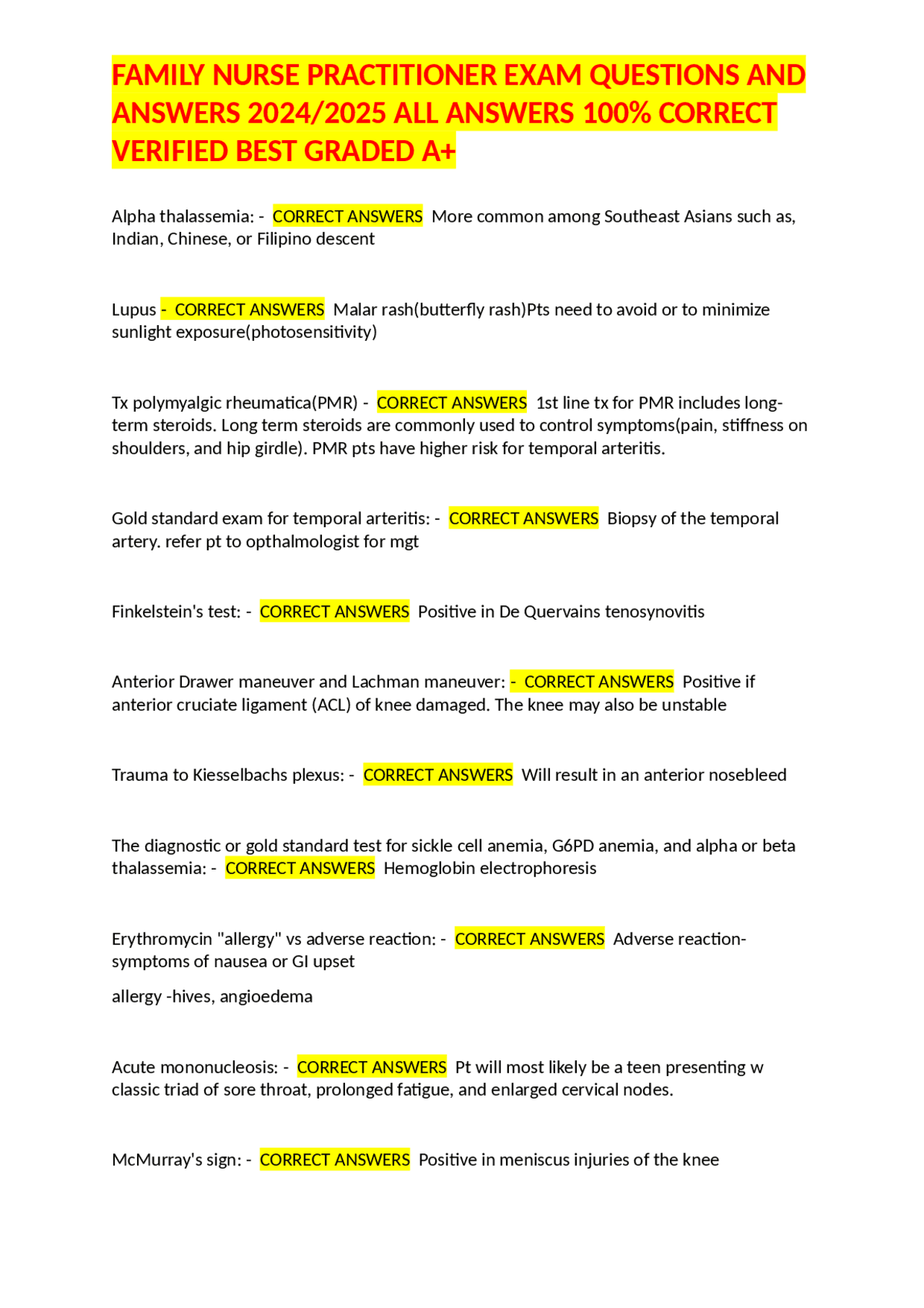 Family Nurse Practitioner Exam Questions and Answers | Exams Nursing ...