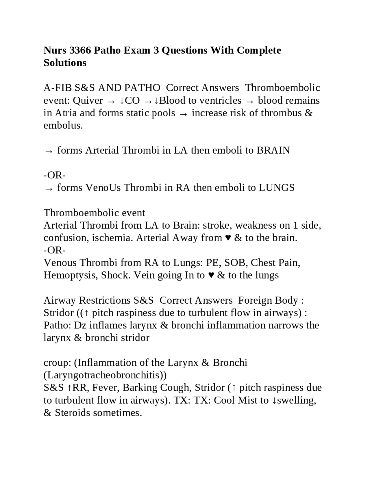 Nurs 3366 Patho Exam 3 Questions With Complete Solutions | Exams ...