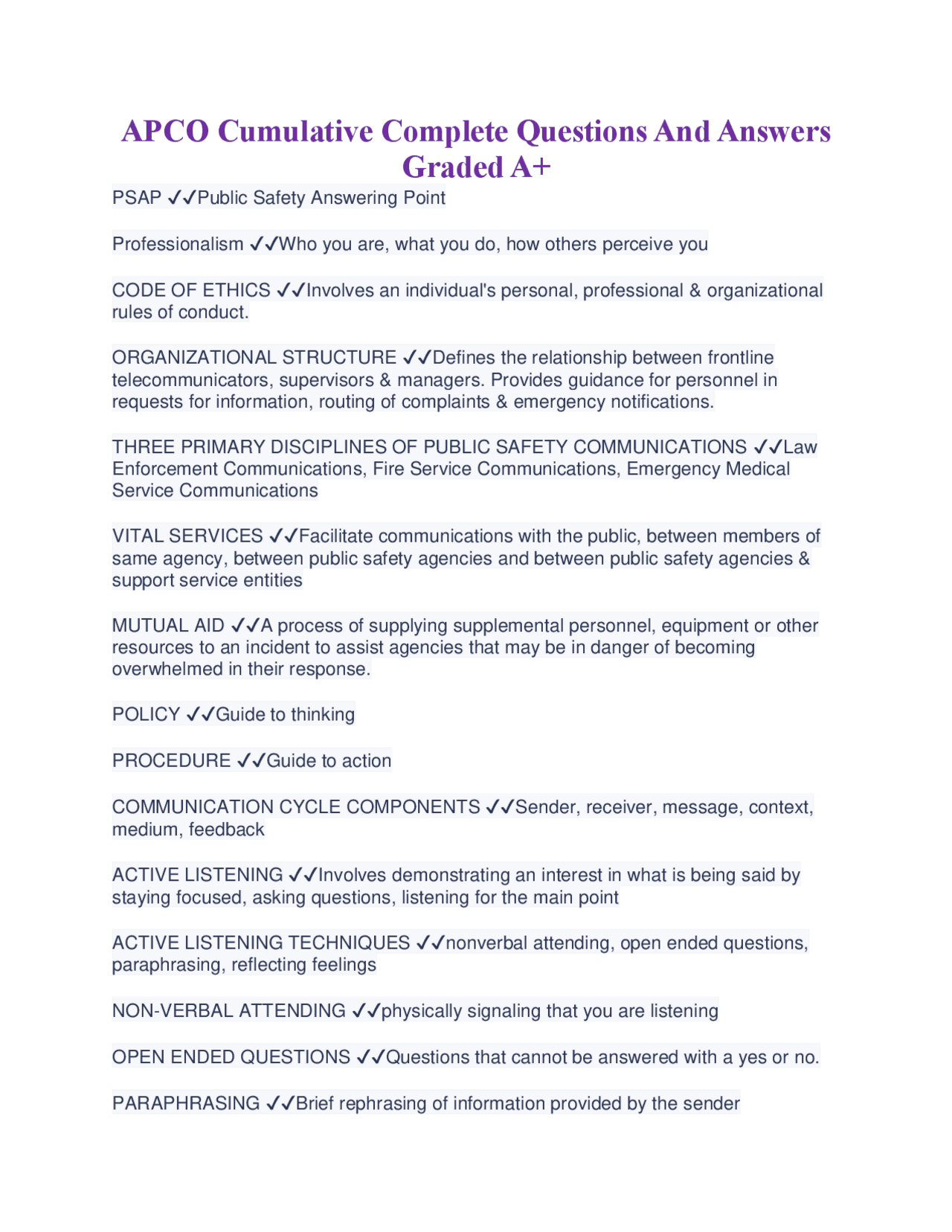 APCO Cumulative Complete Questions And Answers Graded A+ | Exams ...
