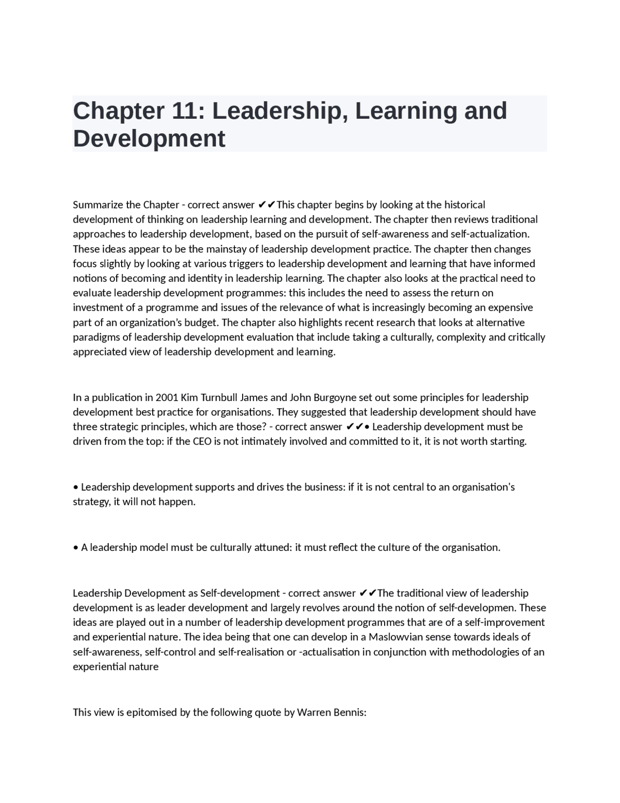 Chapter 11: Leadership, Learning and Development fully solved | Exams ...