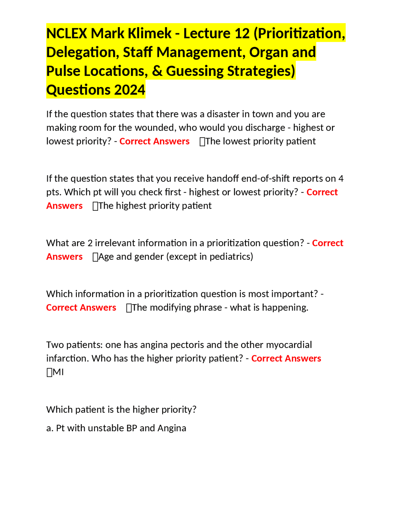 Nclex Mark Klimek Lecture 12 Prioritization Delegation Staff