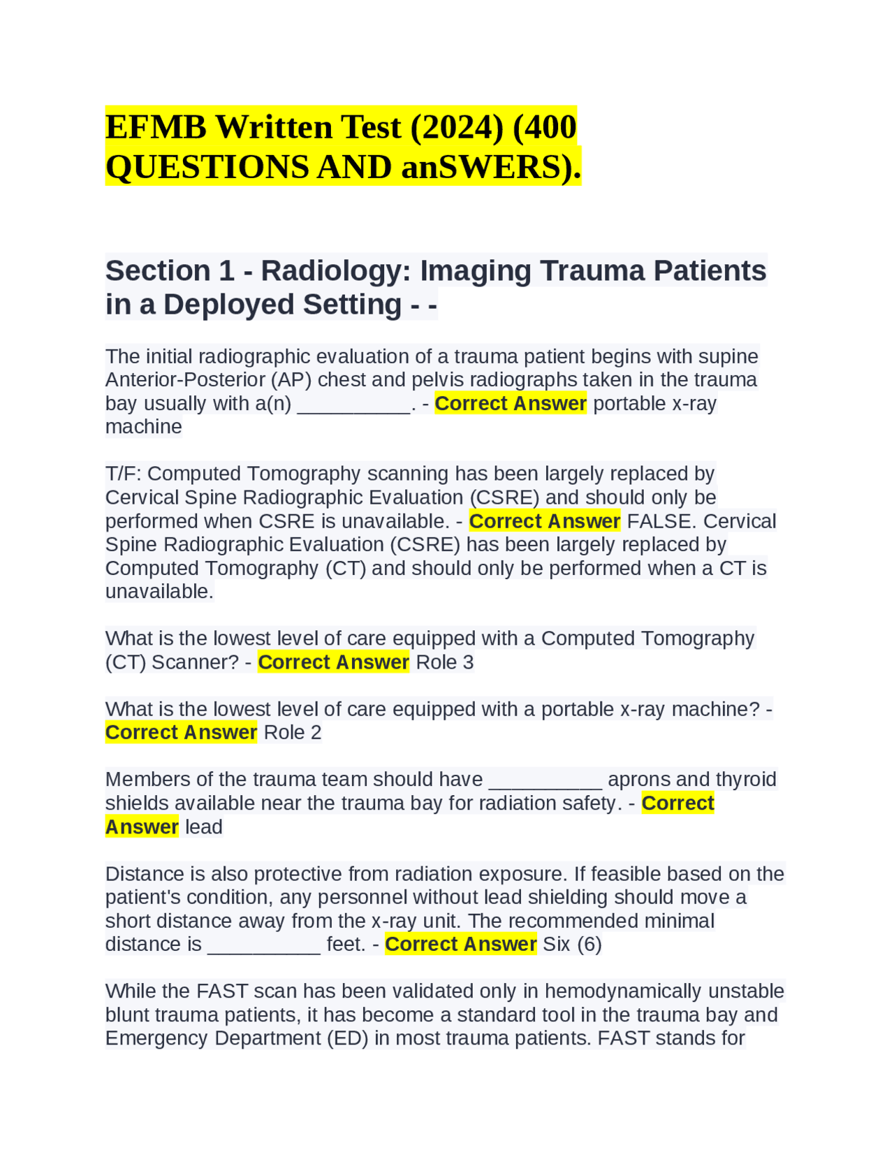 EFMB Written Test (2024) (400 QUESTIONS AND anSWERS). | Exams Medicine ...