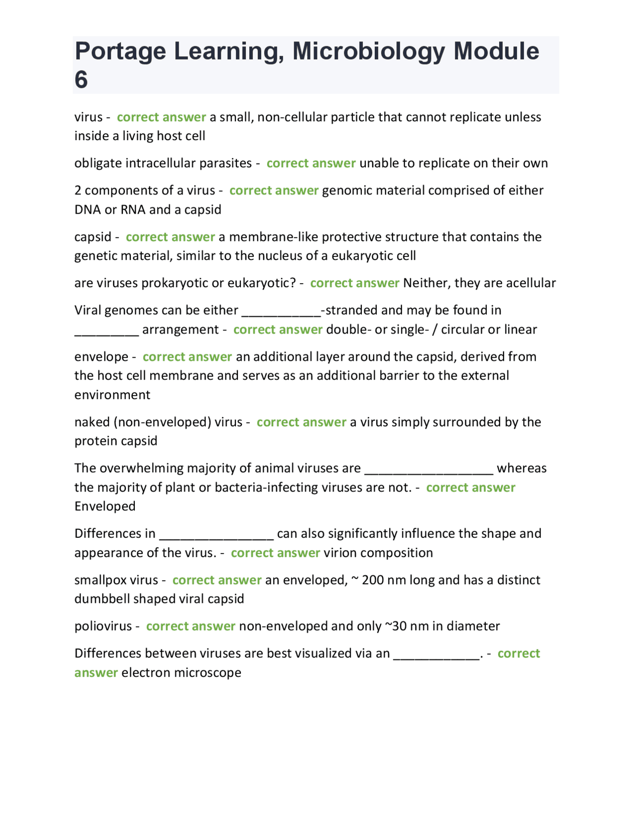 Portage Learning, Microbiology Module 6 (80 questions with correct ...