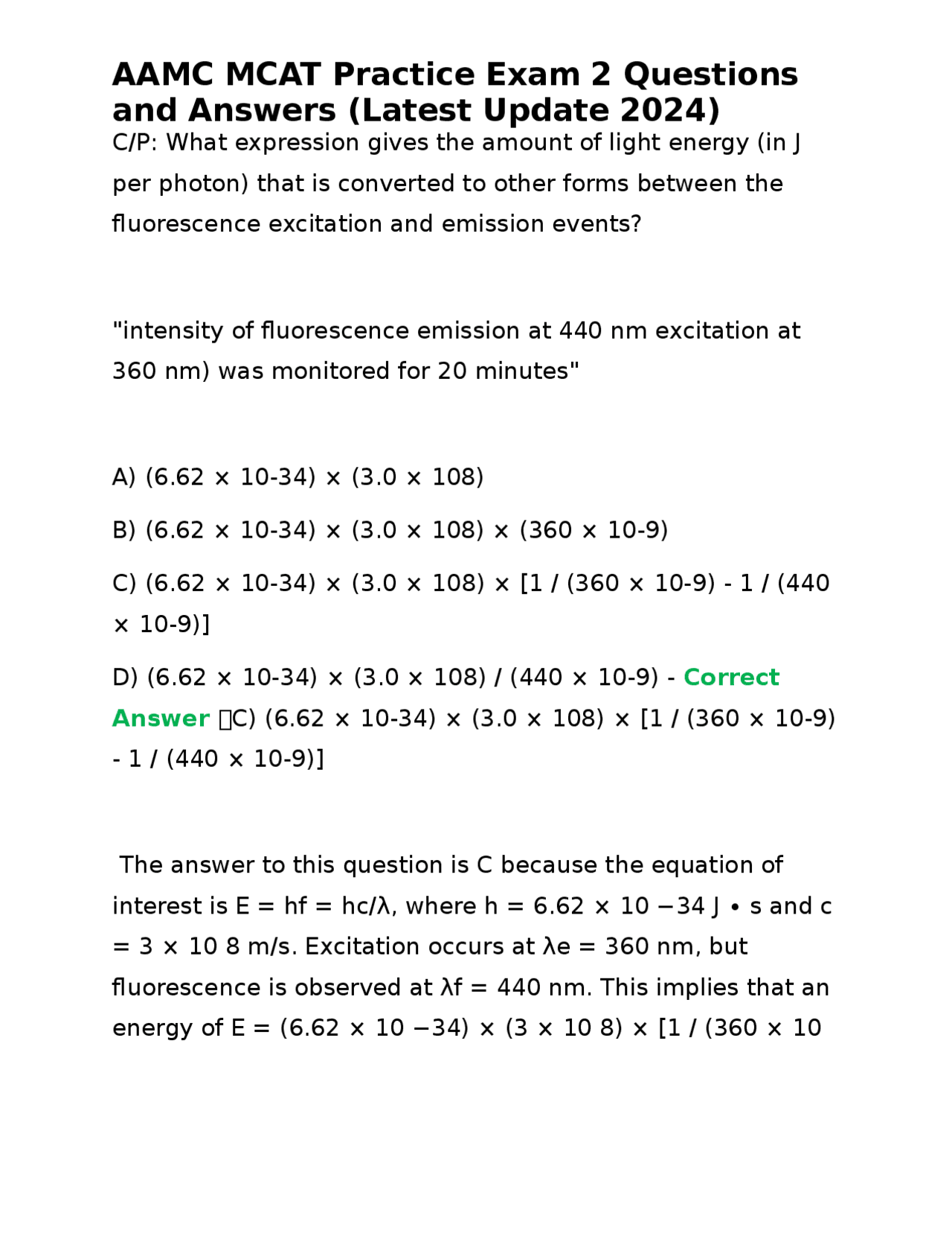 AAMC MCAT Practice Exam 2 Questions and Answers (Latest Update 2024 ...