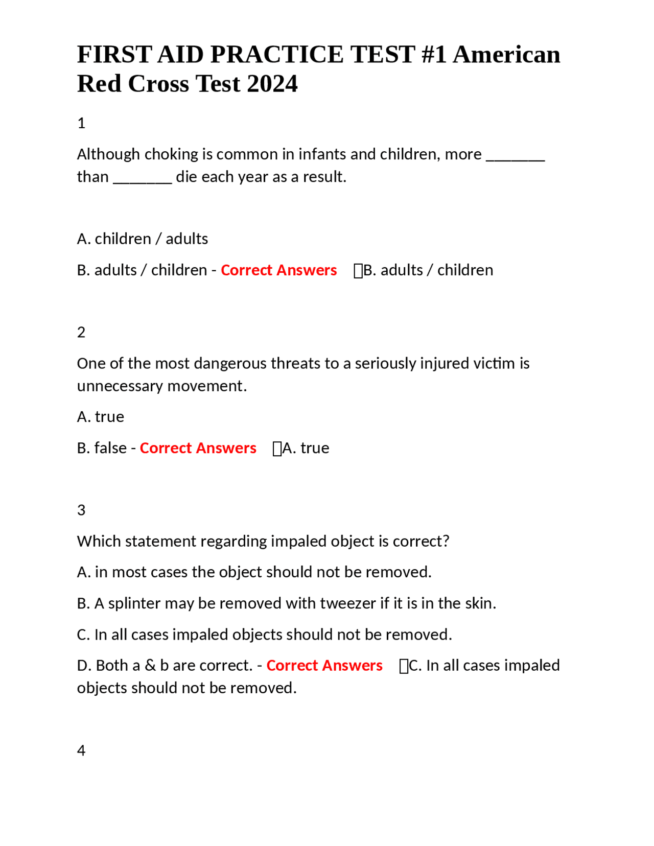 FIRST AID PRACTICE TEST #1 American Red Cross Test 2024 | Exams Nursing ...