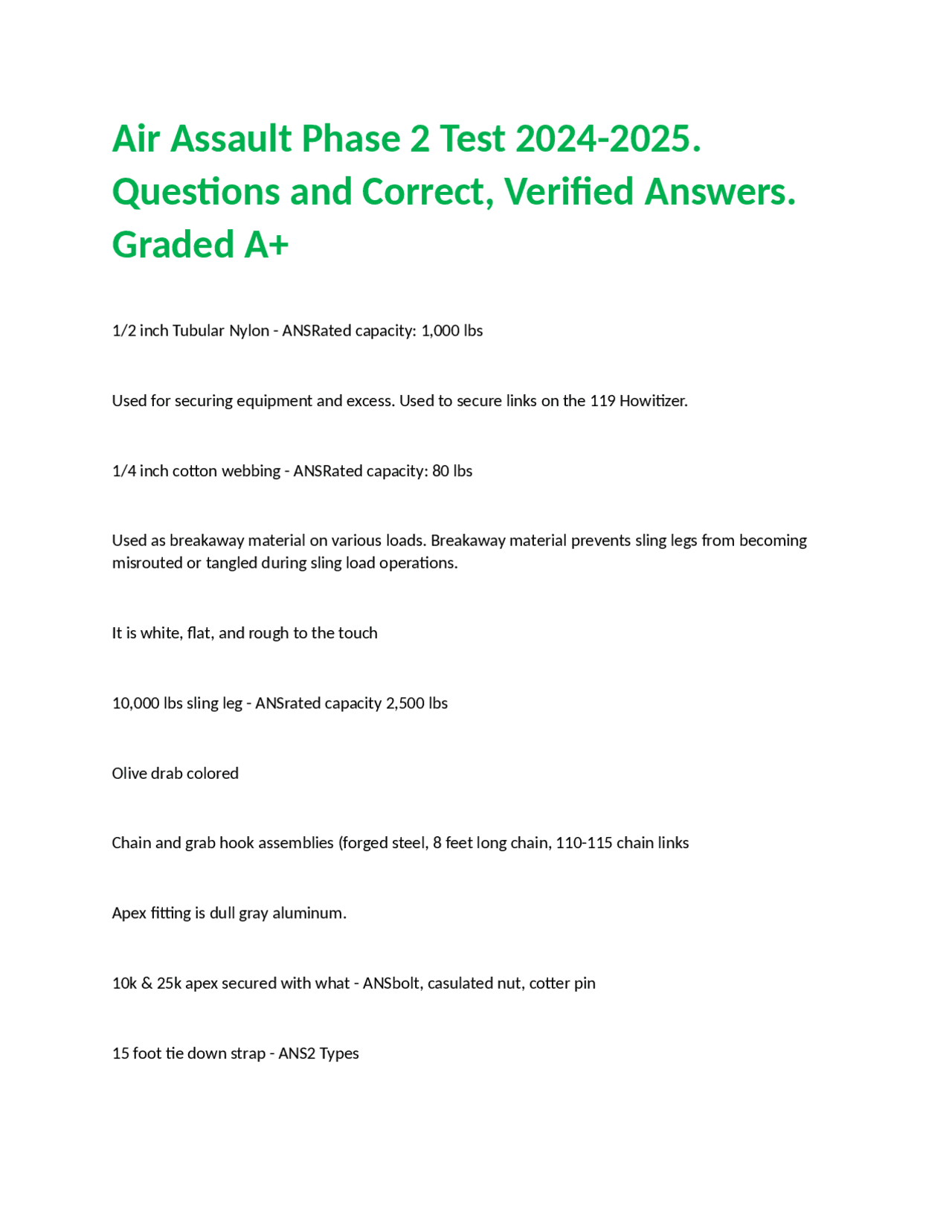 Air Assault Phase 2 Test 2024-2025. Questions and Correct, Verified ...