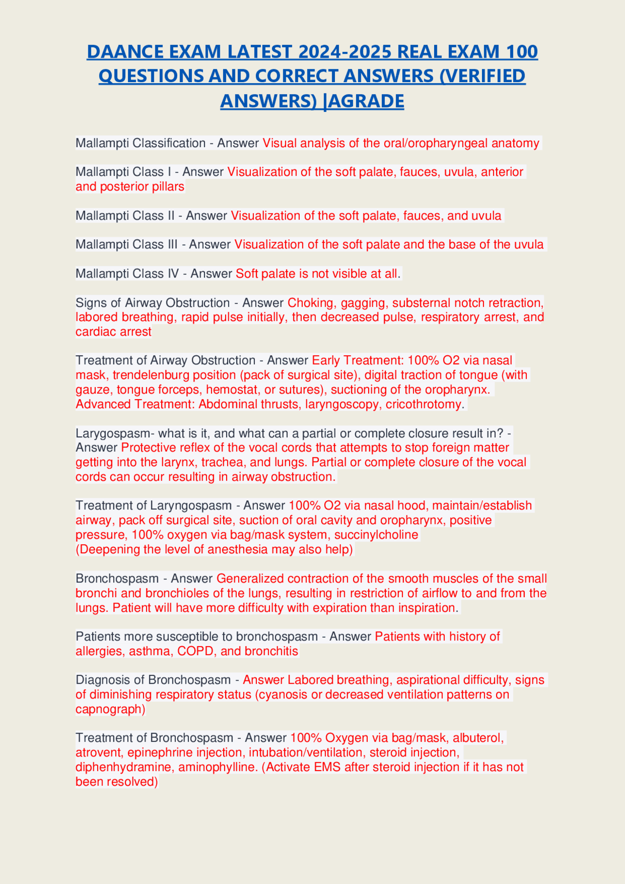 DAANCE EXAM LATEST 2024-2025 REAL EXAM 100 QUESTIONS AND CORRECT ...