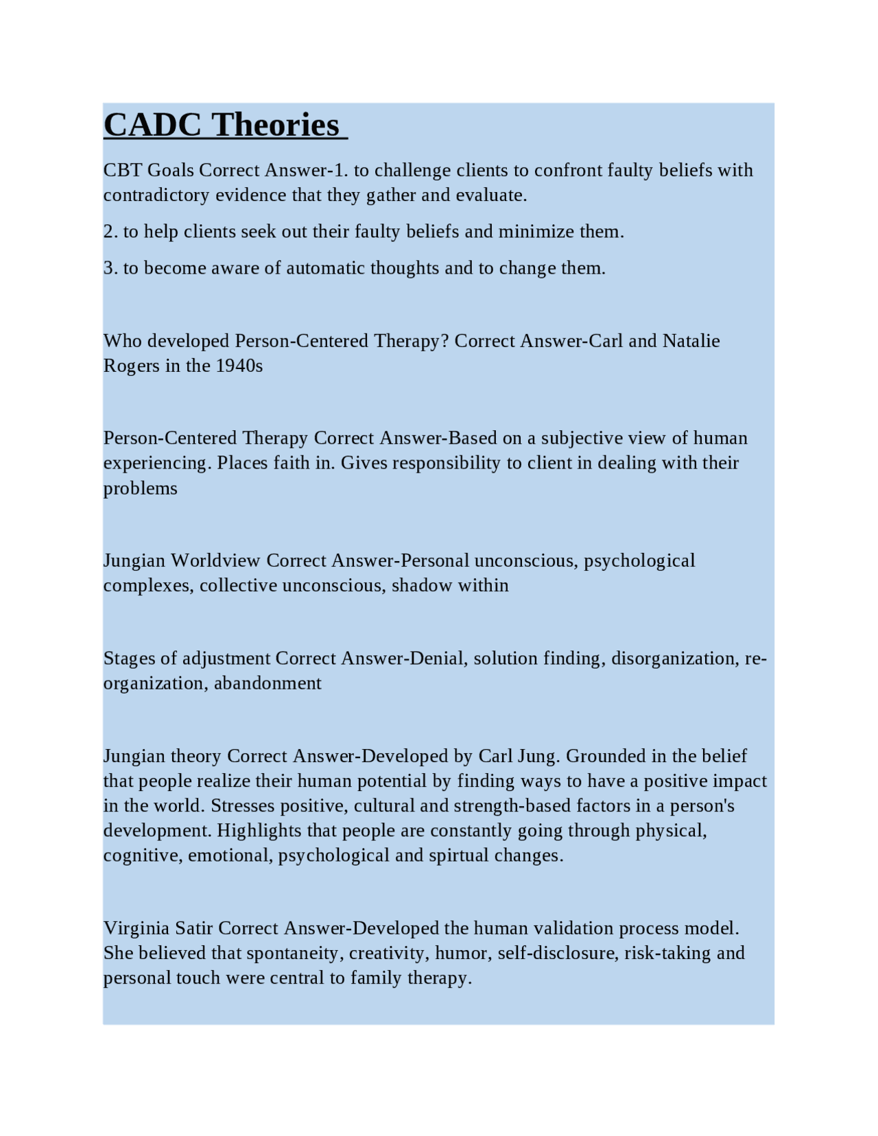 CADC Theories Study Guide | Exams Psychology | Docsity