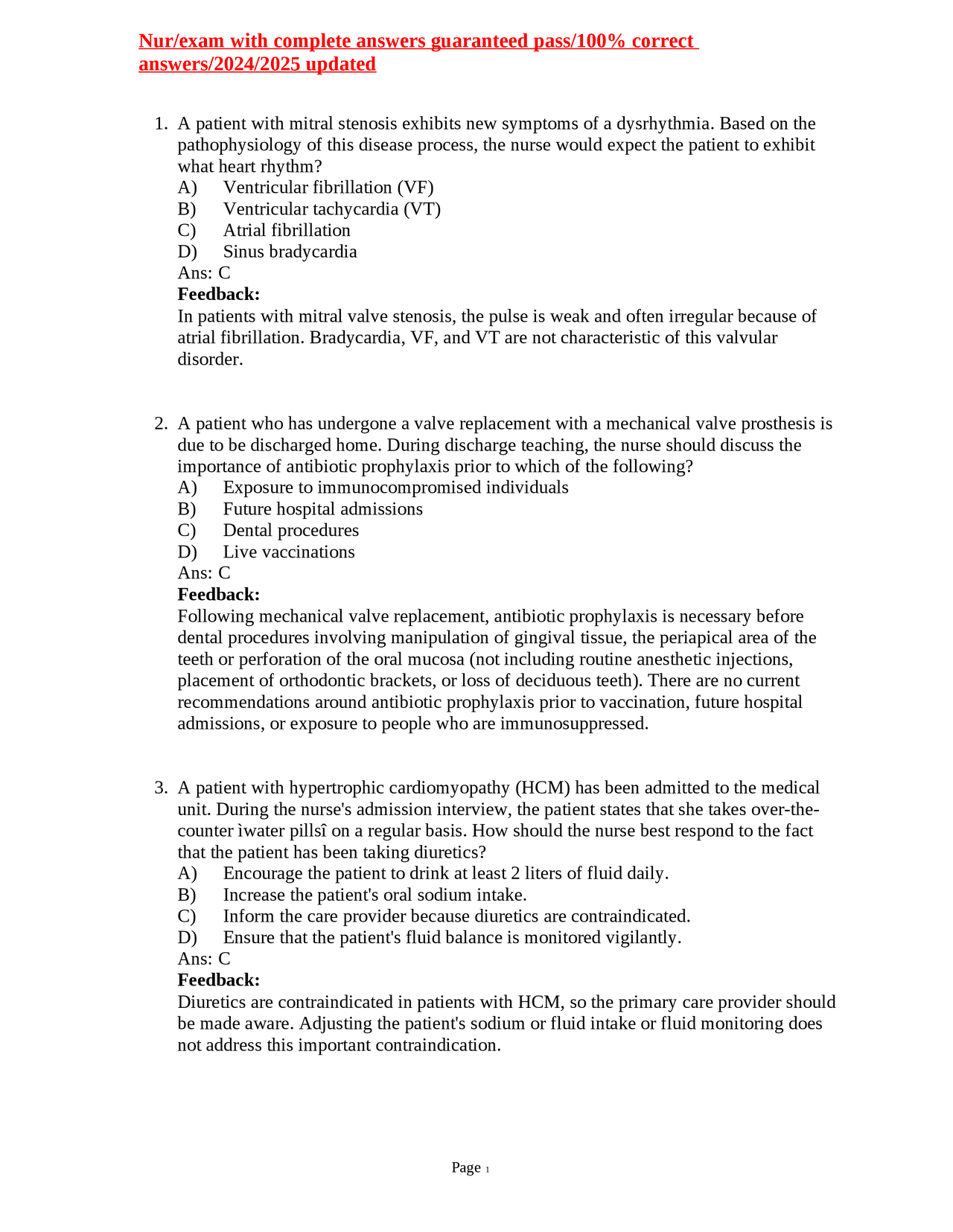 Nur/exam with complete answers guaranteed pass/100% correct answers ...