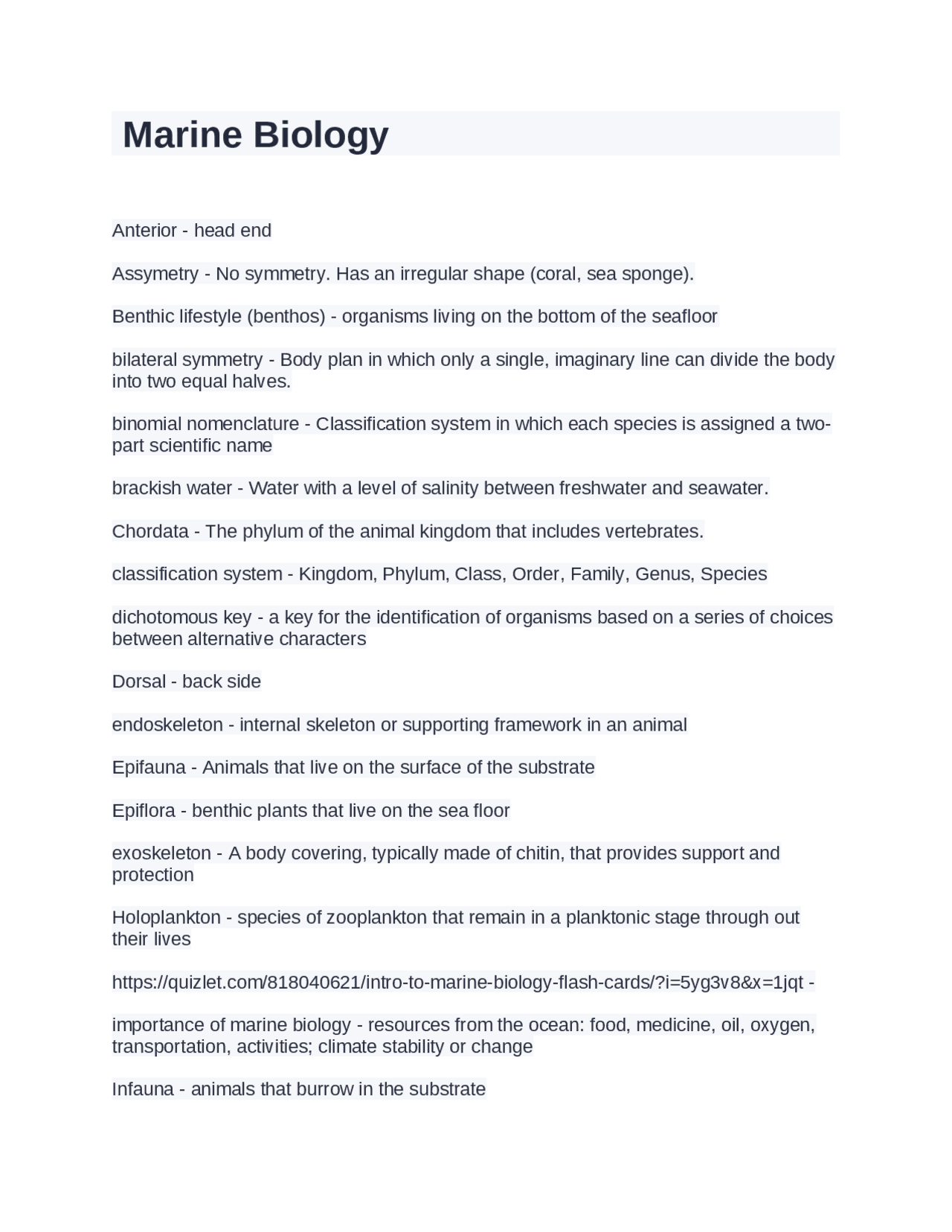 marine biology Questions and Answers | Exams Nursing | Docsity
