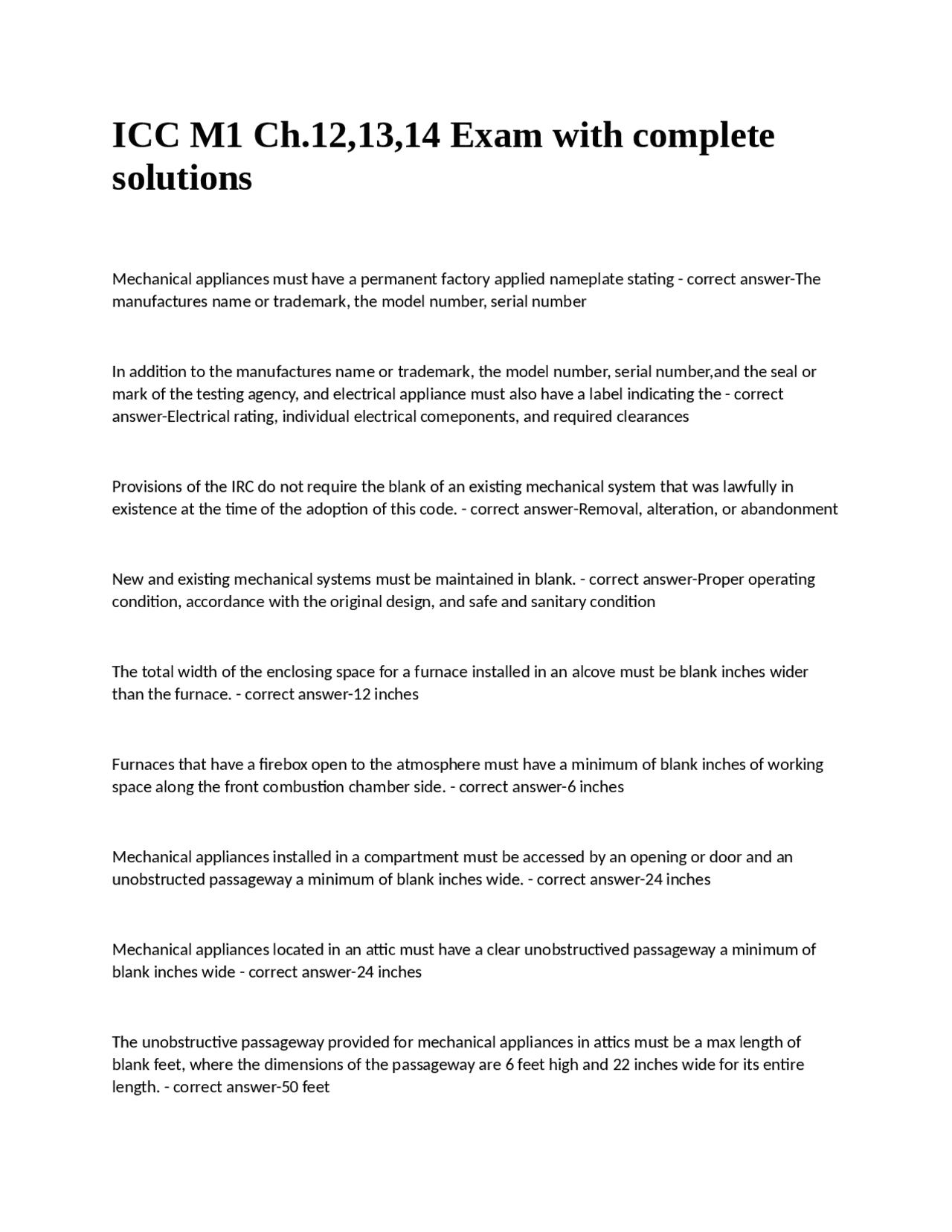 Mechanical Appliances and Building Codes | Exams Construction | Docsity