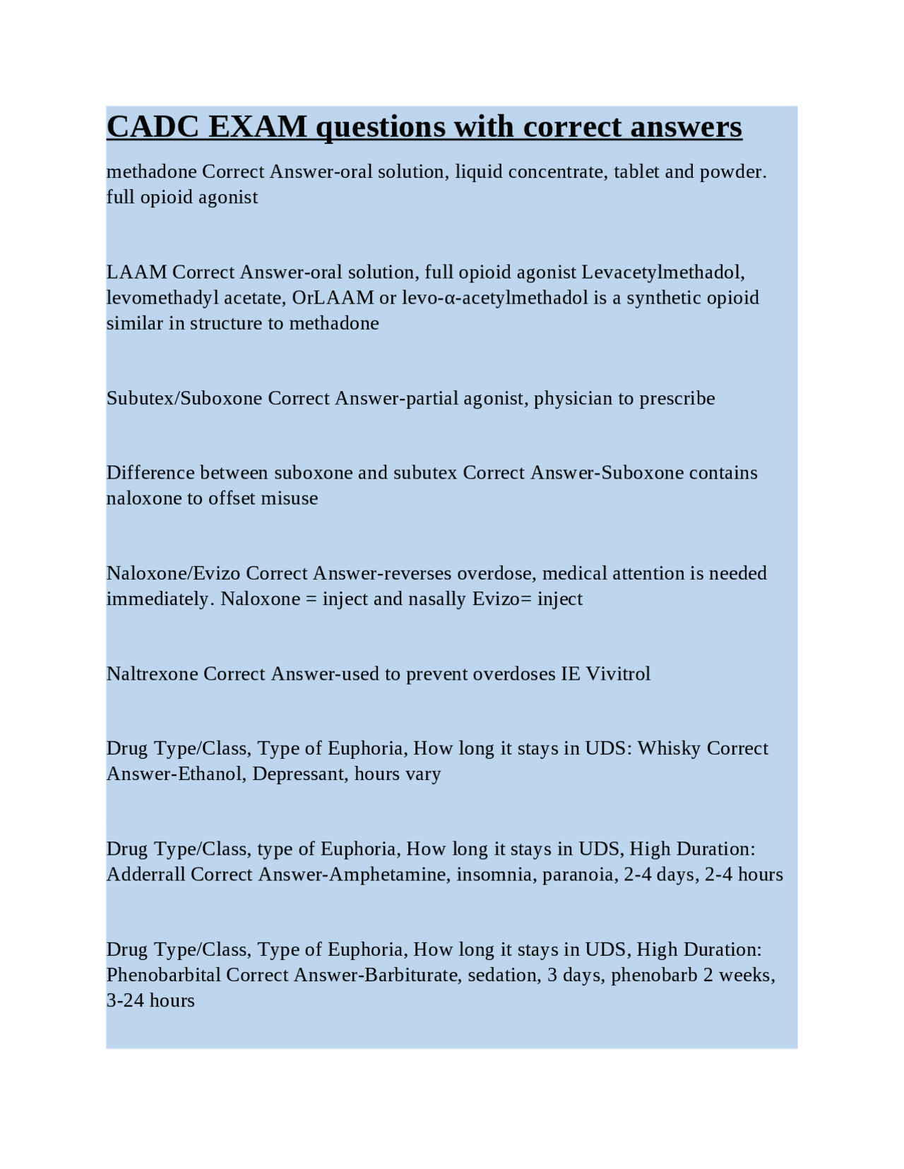 CADC EXAM questions with correct answers | Exams Nursing | Docsity