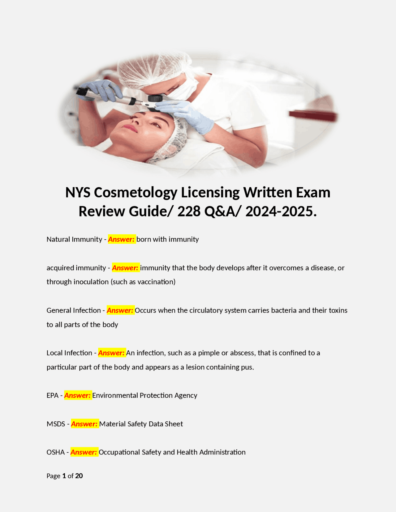 NYS Cosmetology Licensing Written Exam Review Guide/ 228 Q&A/ 2024-2025 ...