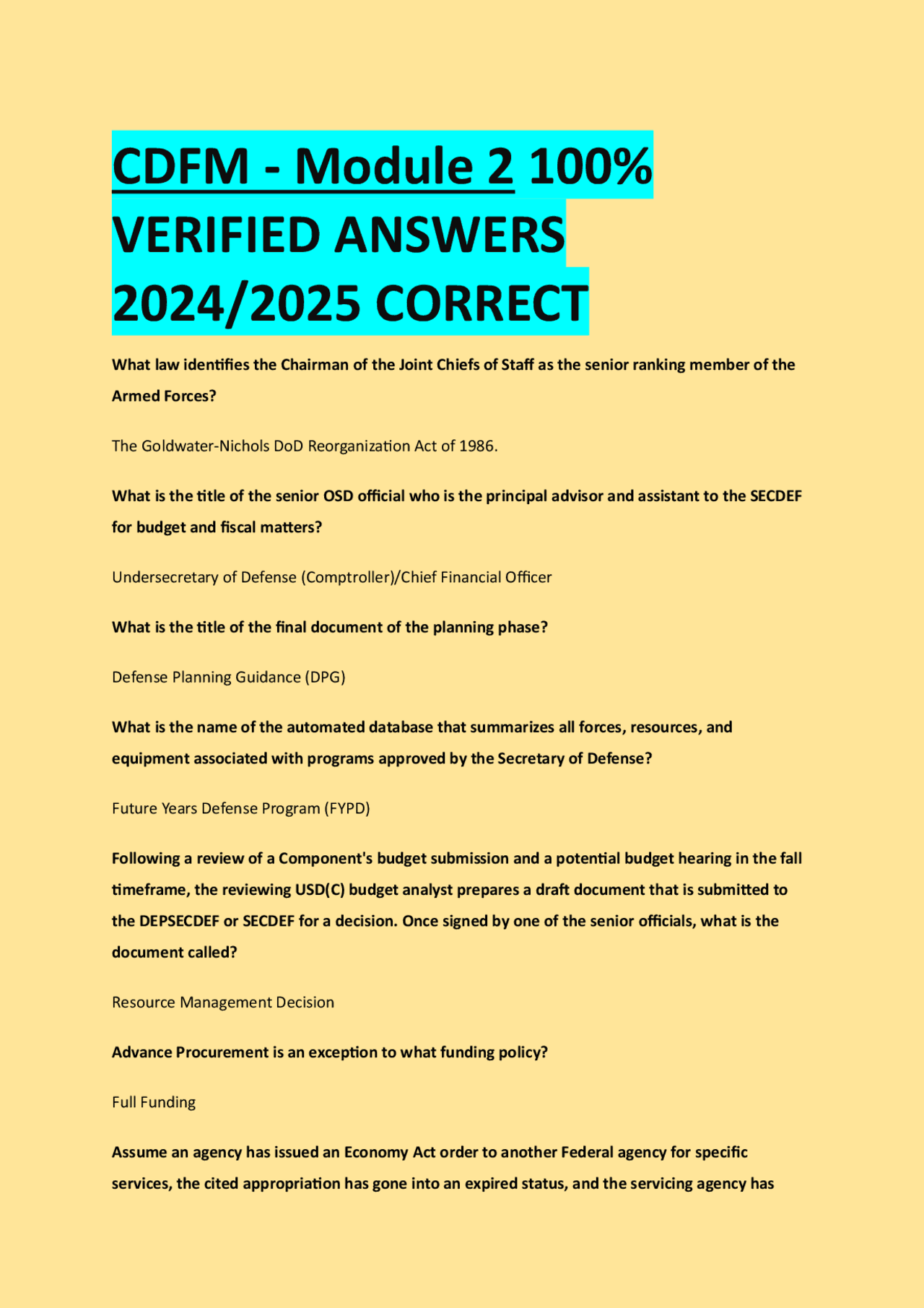 CDFM - Module 2 100% VERIFIED ANSWERS 2024/2025 CORRECT | Exams ...