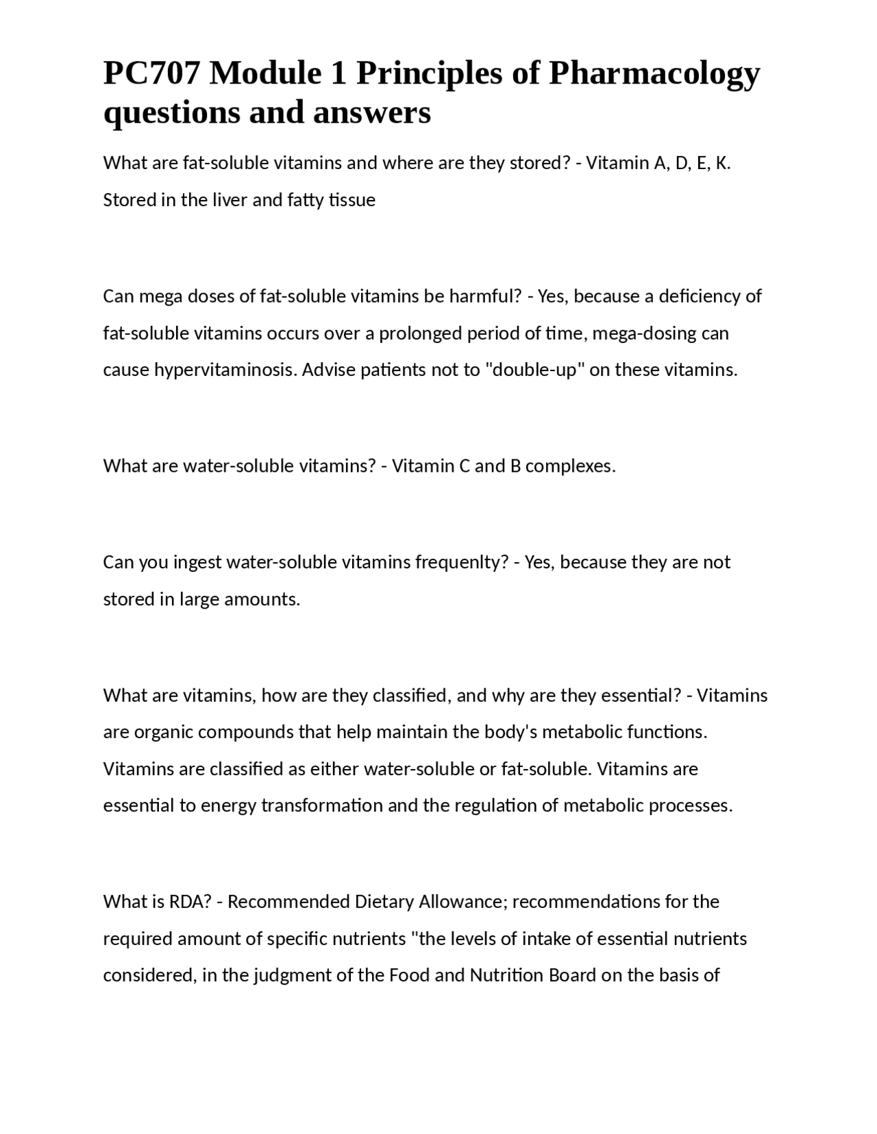 PC707 Module 1 Principles of Pharmacology questions and answers ...
