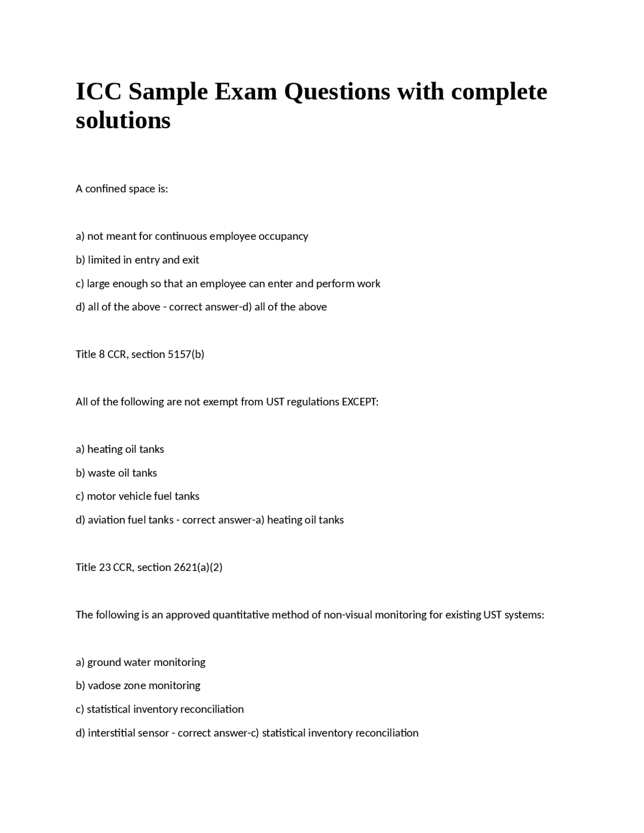 ICC Sample Exam Questions with complete solutions. | Exams Construction ...