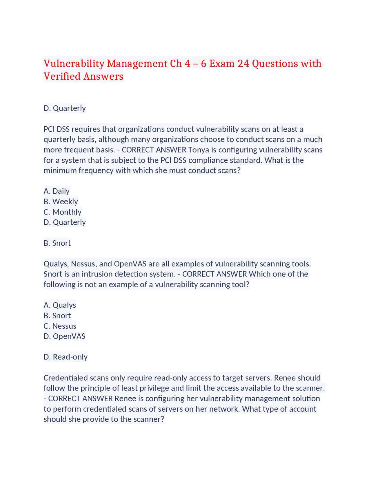 Vulnerability Management Ch 4 – 6 Exam 24 Questions with Verified ...