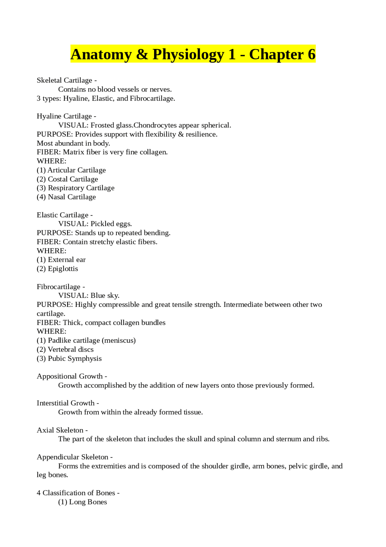 Anatomy & Physiology 1 - Chapter 6 | Exams Anatomy | Docsity