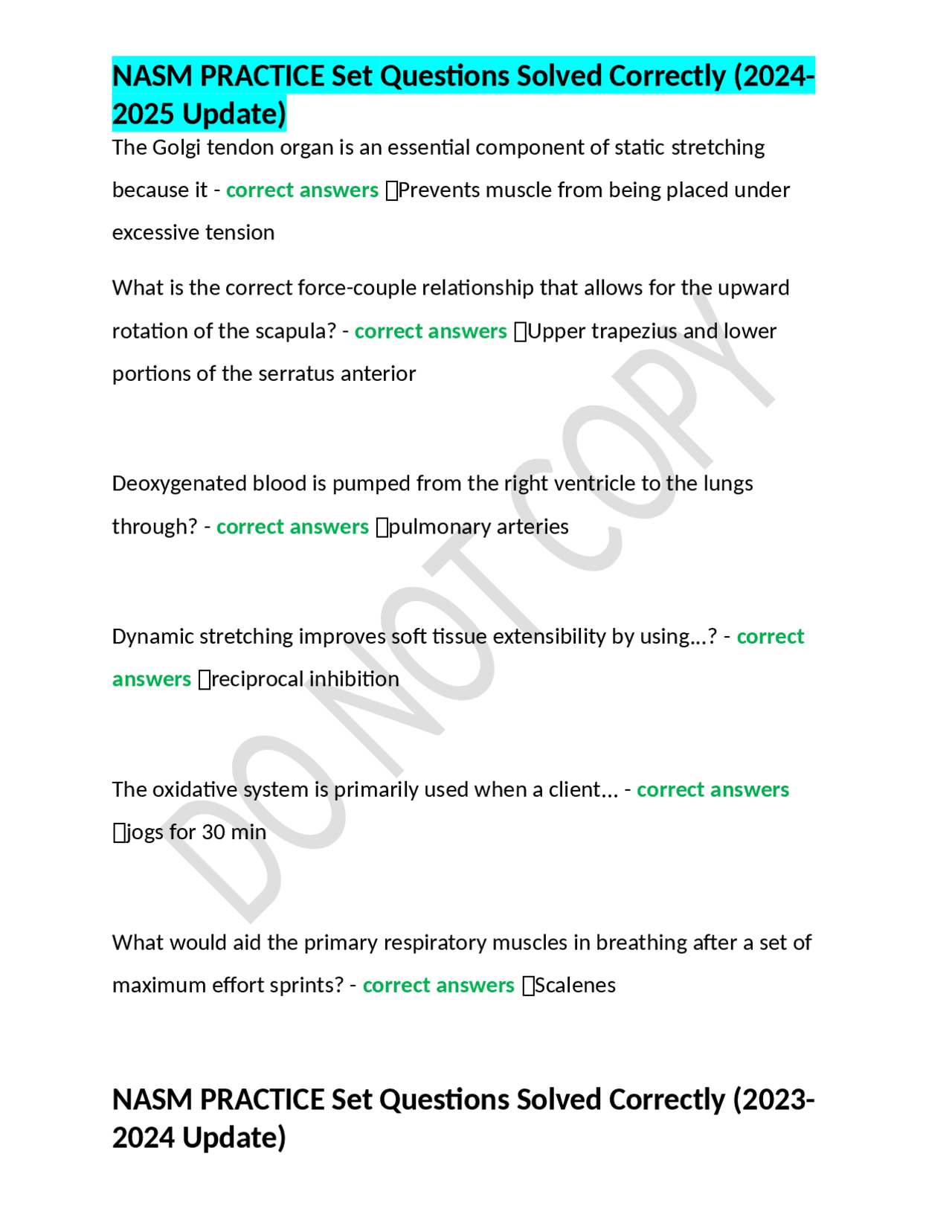 NASM PRACTICE Set Questions Solved Correctly (2024-2025 Update) | Exams ...