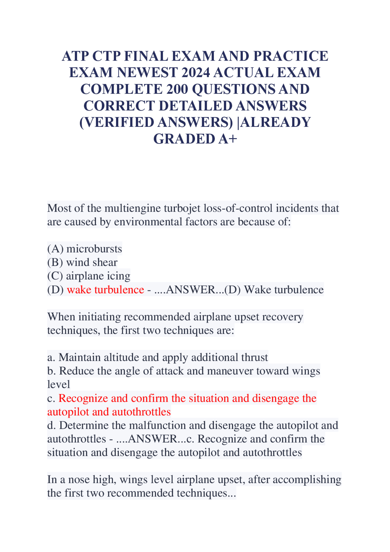 ATP CTP FINAL EXAM AND PRACTICE EXAM NEWEST 2024 ACTUAL EXAM COMPLETE ...