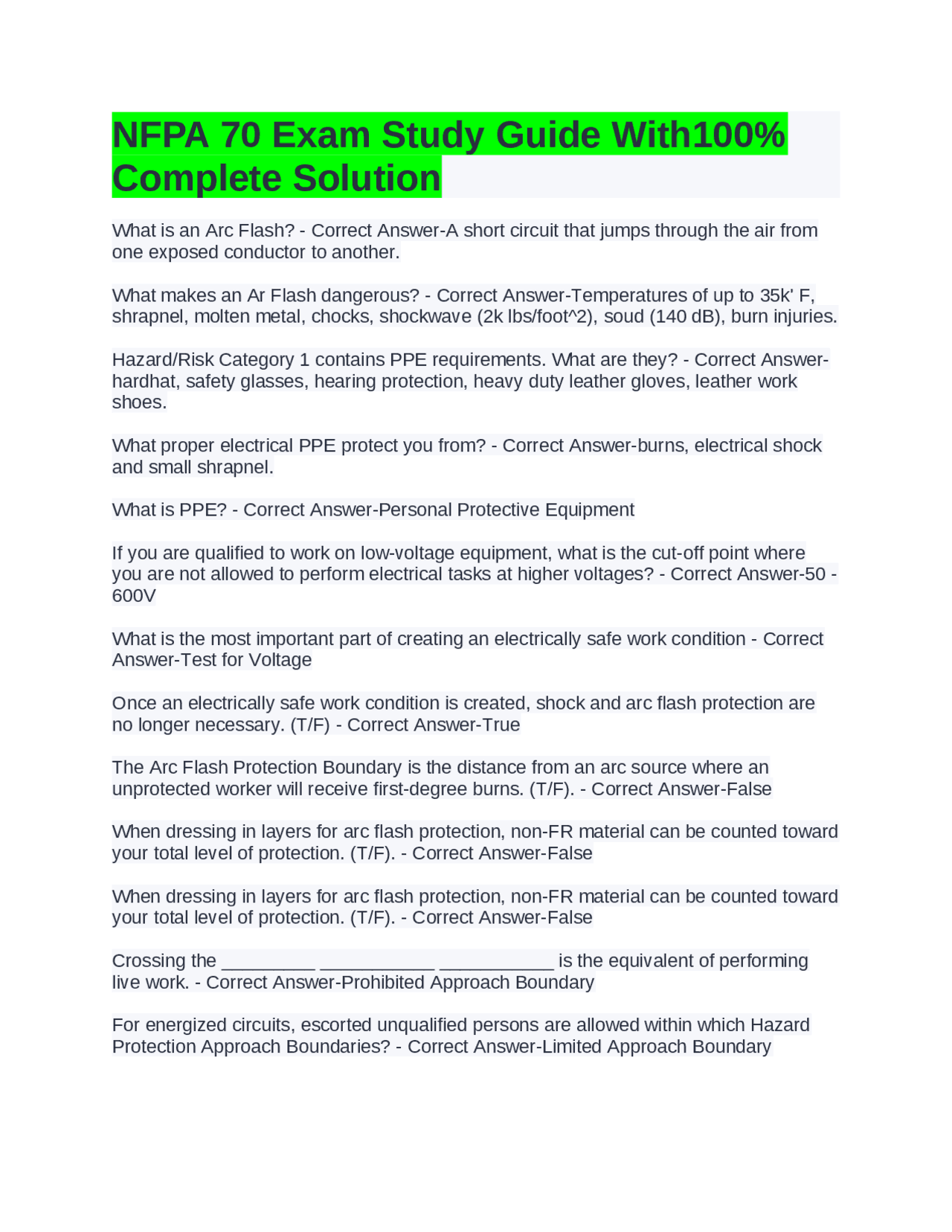 NFPA 70 Exam Study Guide With100% Complete Solution | Exams Advanced ...