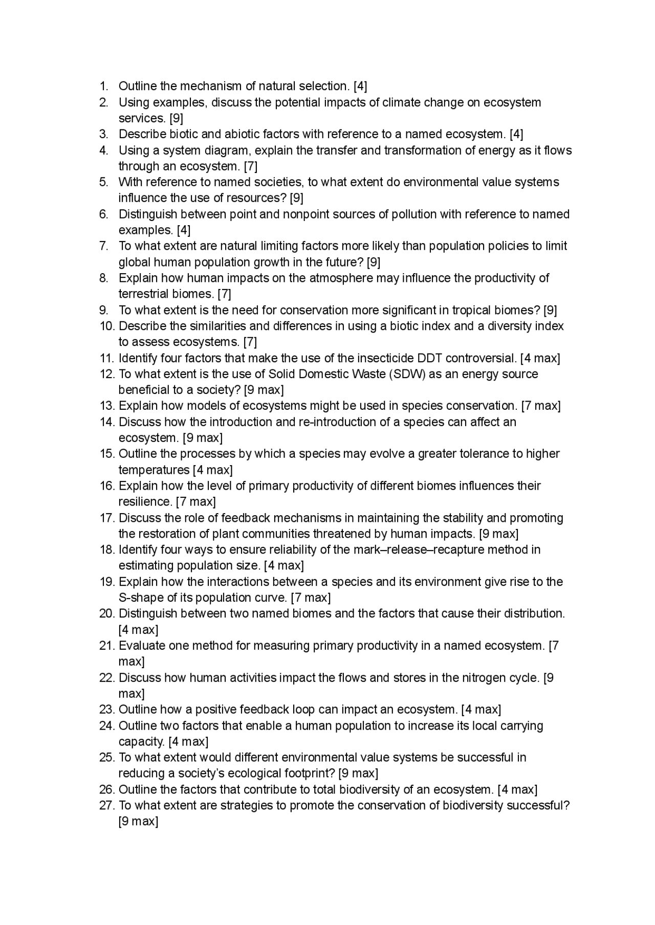 IBDP ESS Environmental Systems and Societies 2017 to 2023 Paper 2 ...