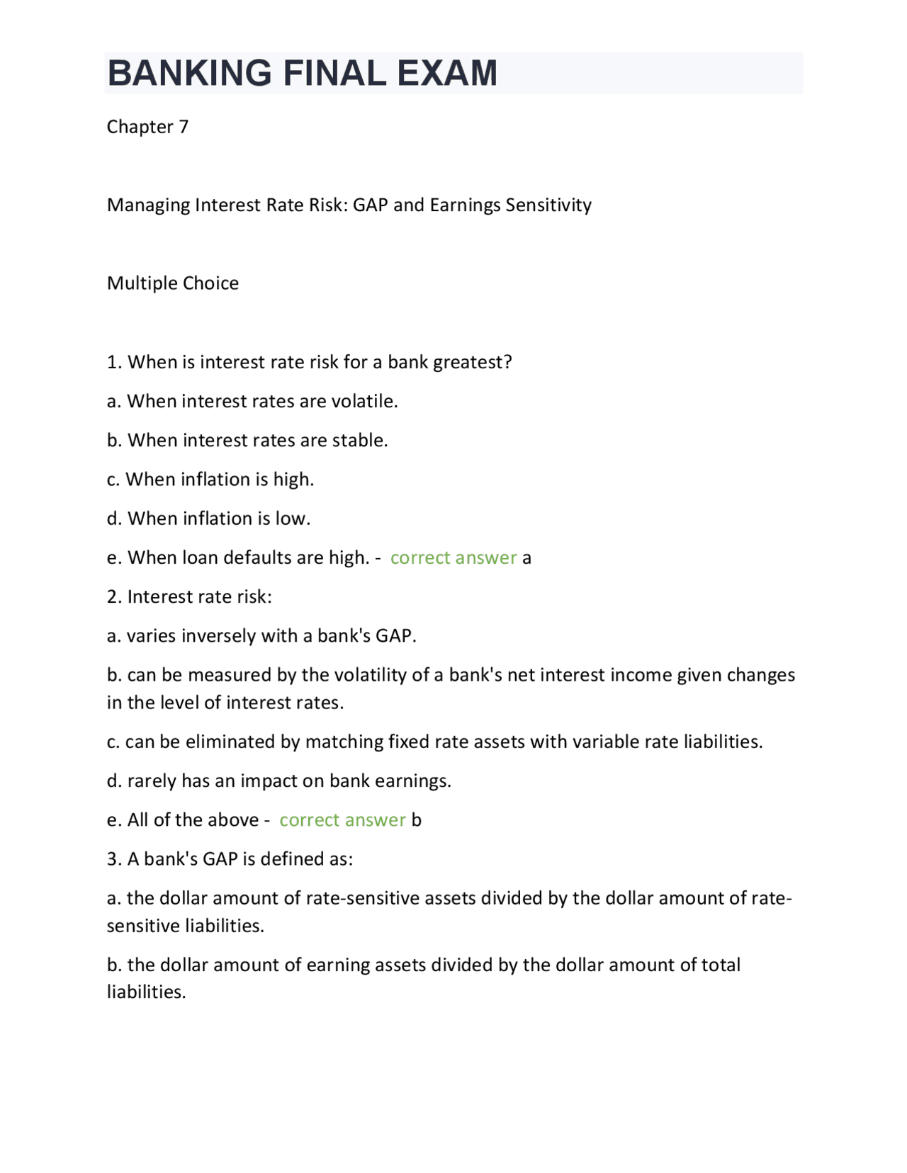 BANKING FINAL EXAM-600+ QUESTIONS WITH ALL CORRECT ANSWERS | Exams ...