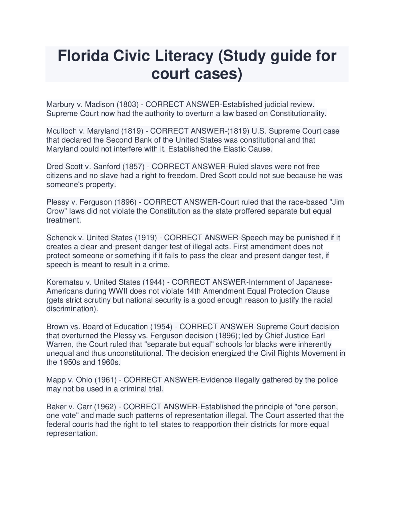 Florida Civic Literacy: A Study Guide for Key Supreme Court Cases ...